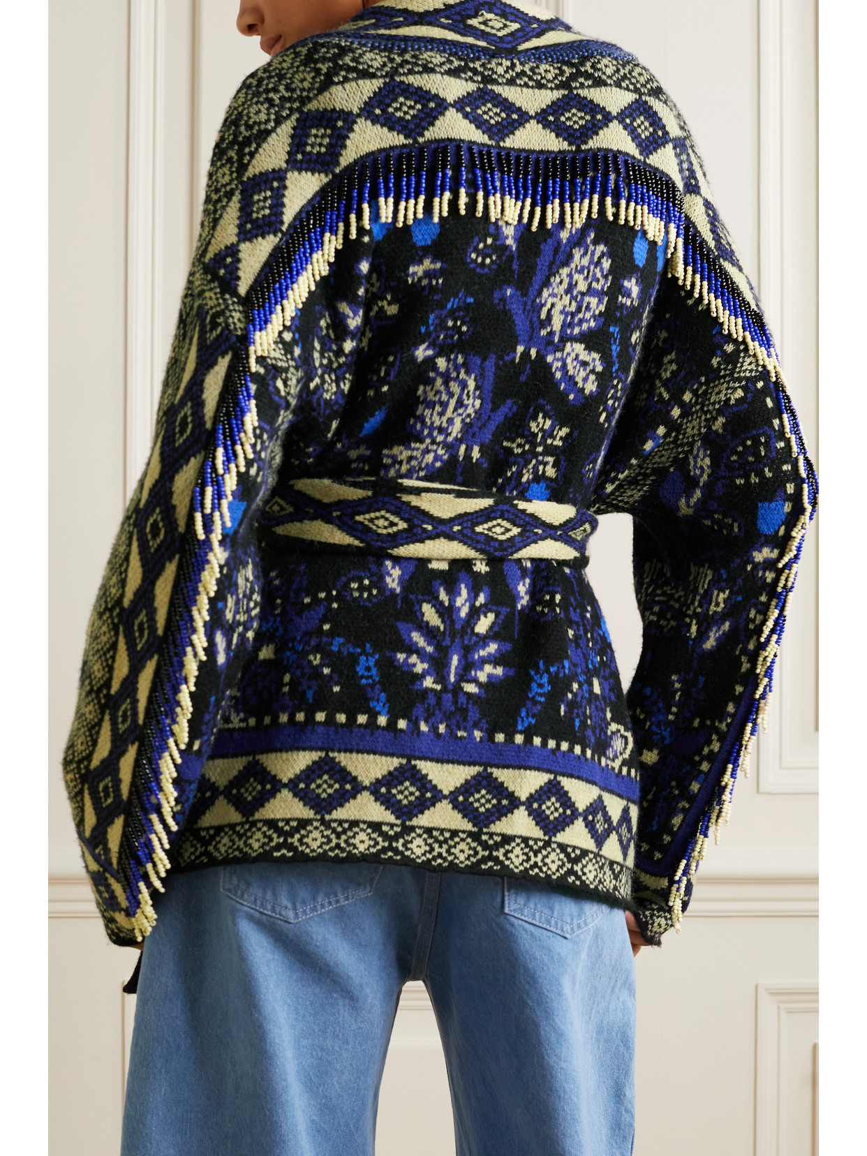 Farm Rio Beaded Jacquard-knit Cardigan In Black | ModeSens