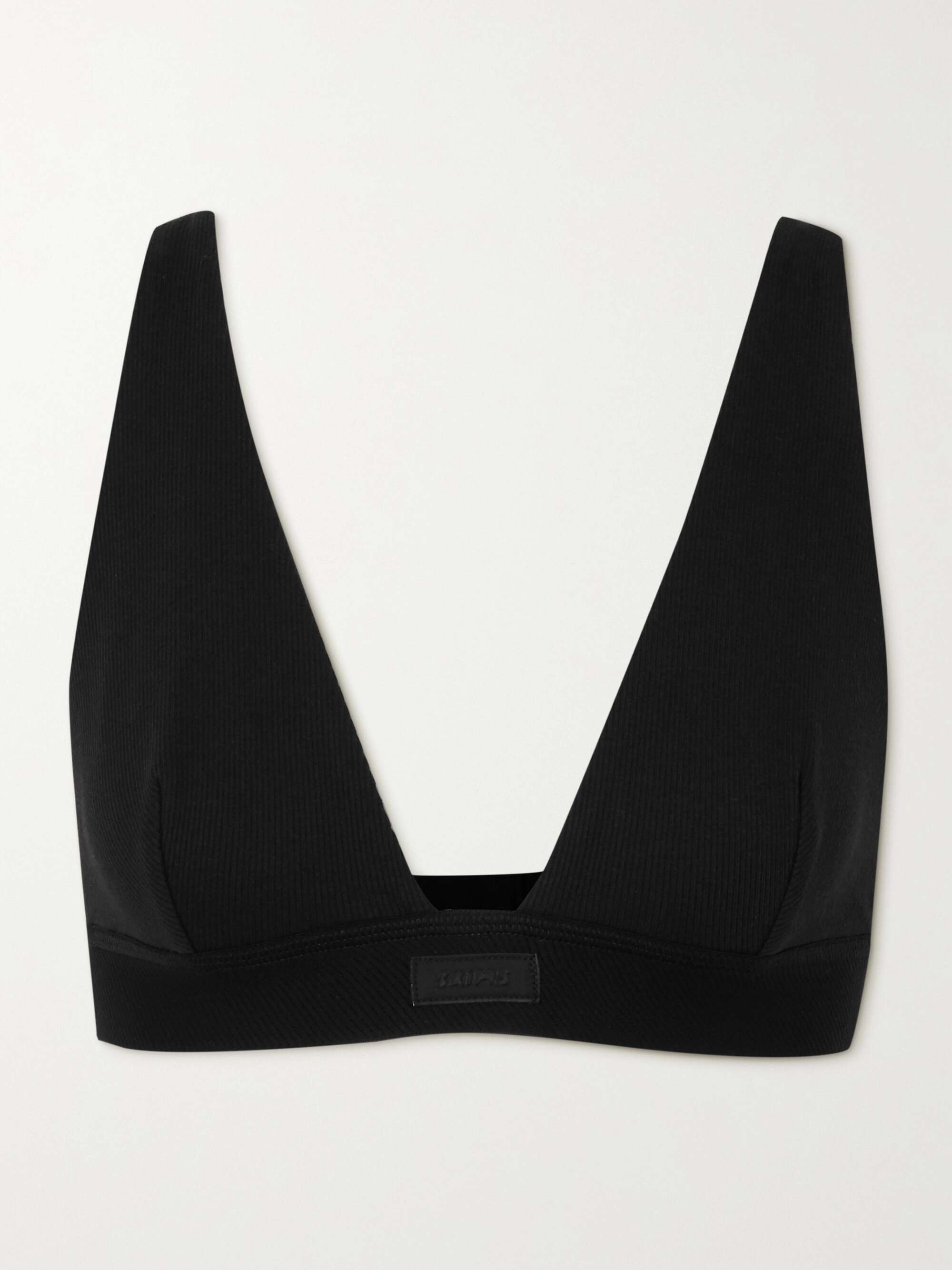 SKIMS Plunge ribbed cotton-blend jersey bralette - Soot | NET-A-PORTER