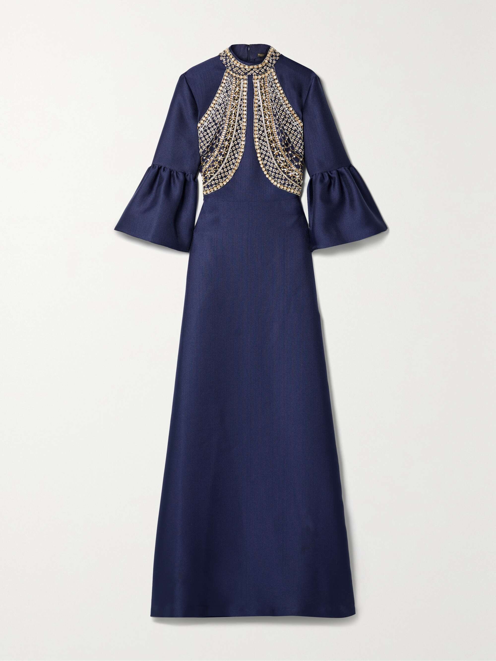 REEM ACRA Embellished ruffled satin-piqué gown | NET-A-PORTER