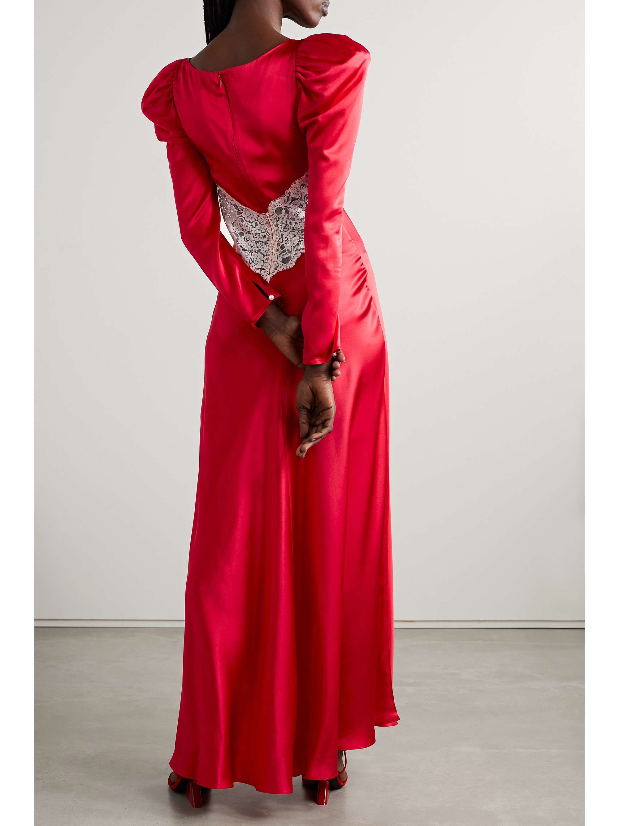 RODARTE Embellished lace-paneled silk-satin maxi dress | NET-A-PORTER