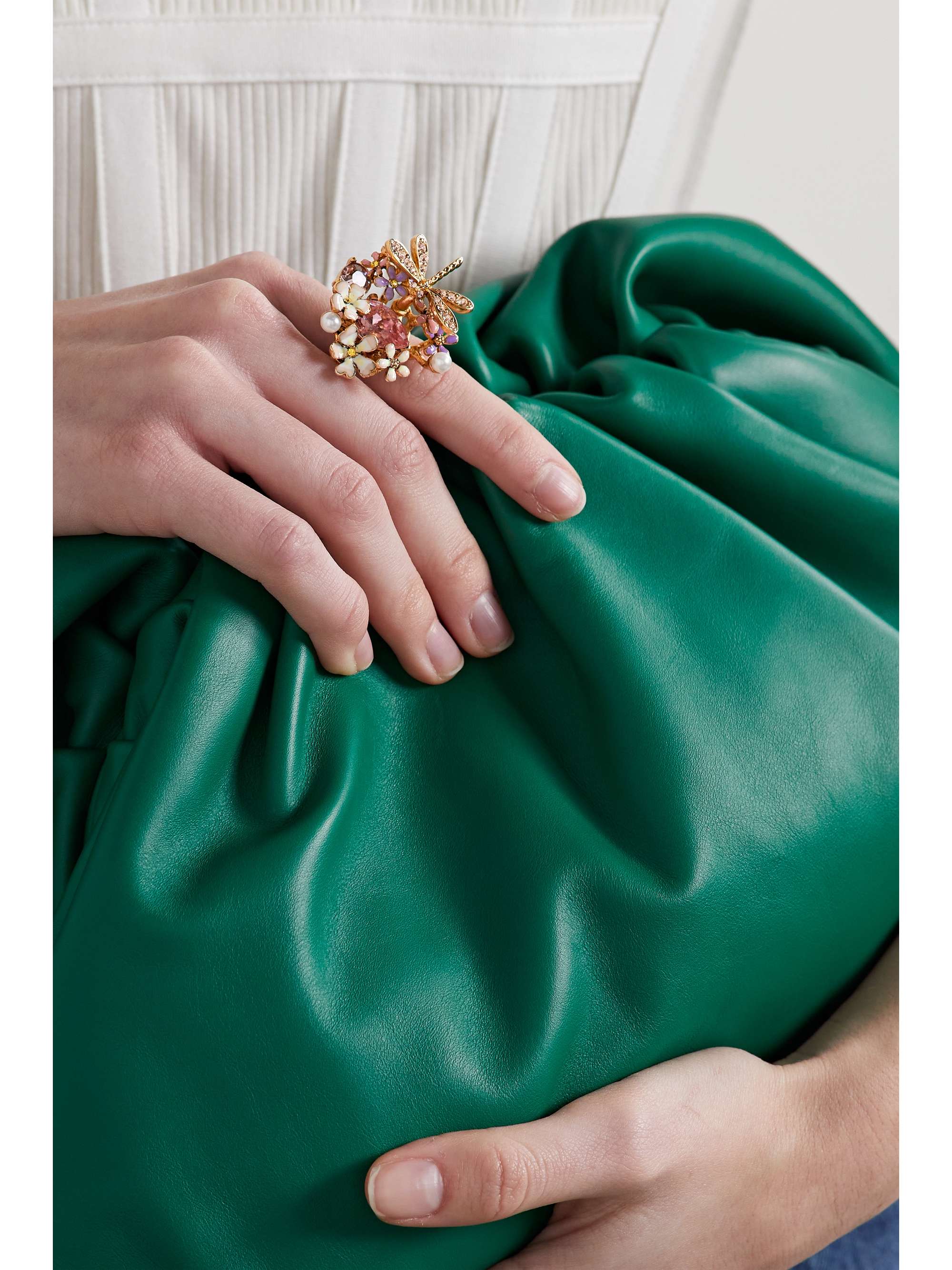 OSCAR DE LA RENTA Pond gold-tone, crystal, faux pearl and enamel ring ...