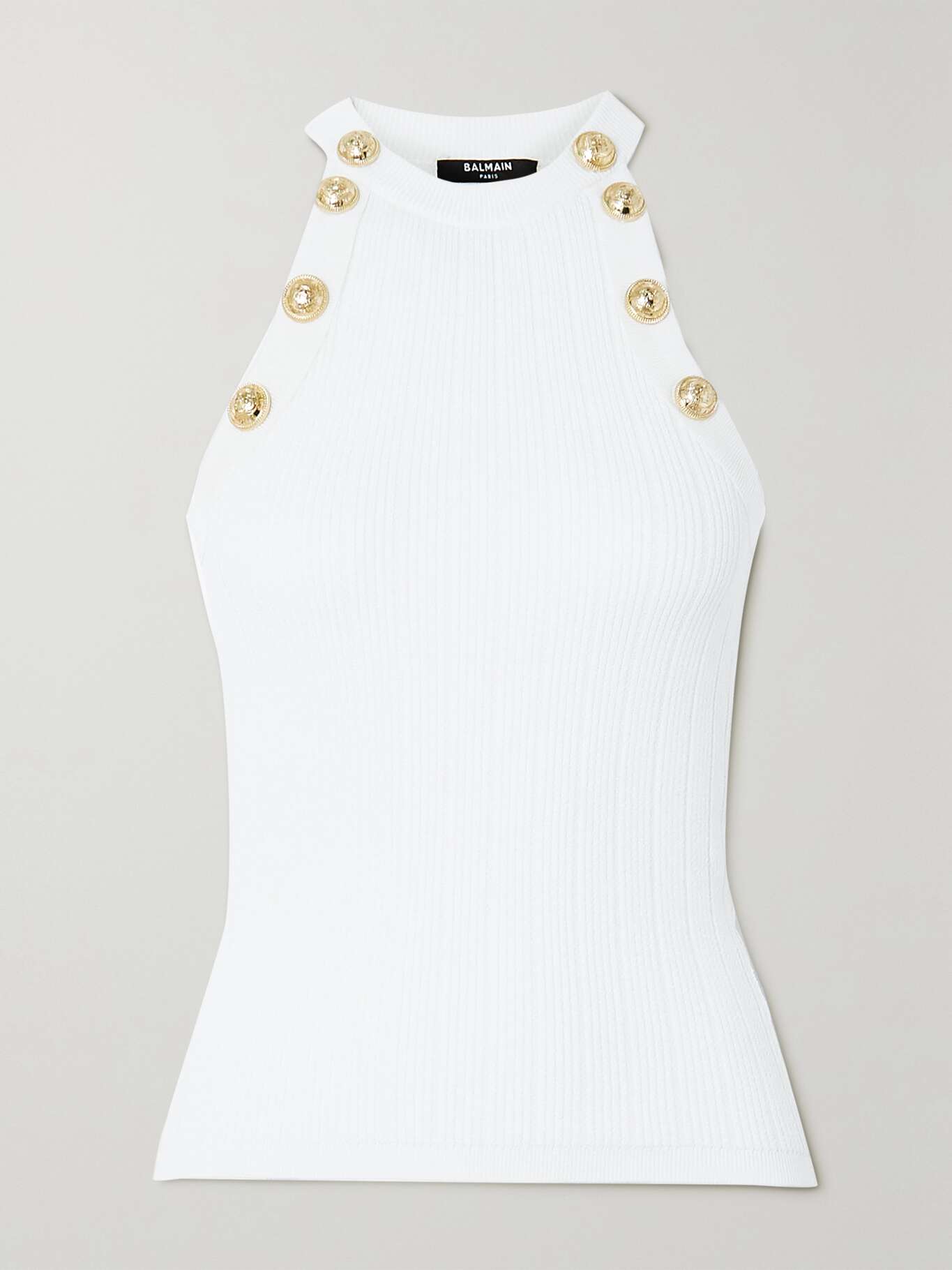 BALMAIN Button-embellished ribbed-knit tank | NET-A-PORTER