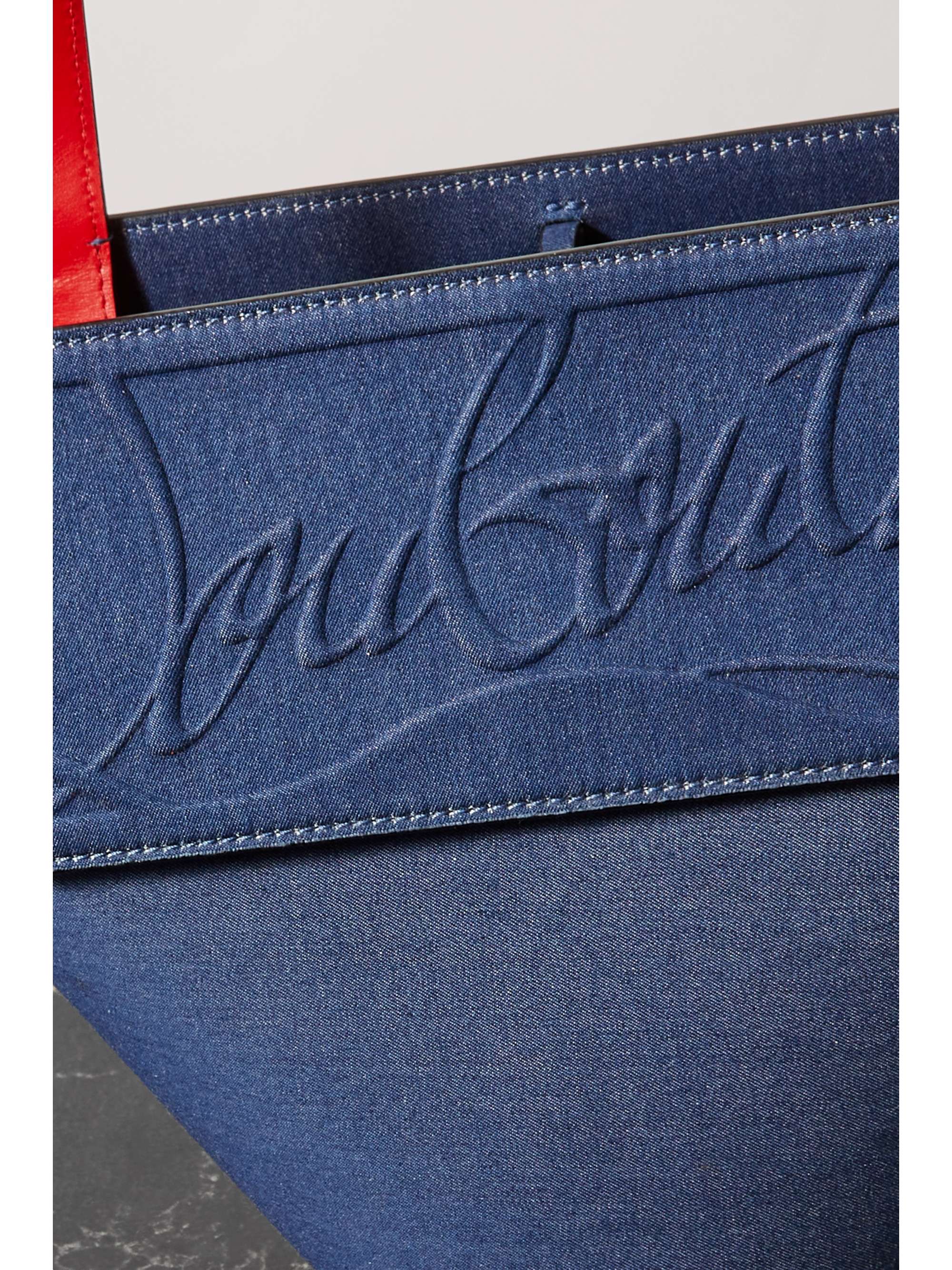 CHRISTIAN LOUBOUTIN Loubishore small leather-trimmed embossed denim ...