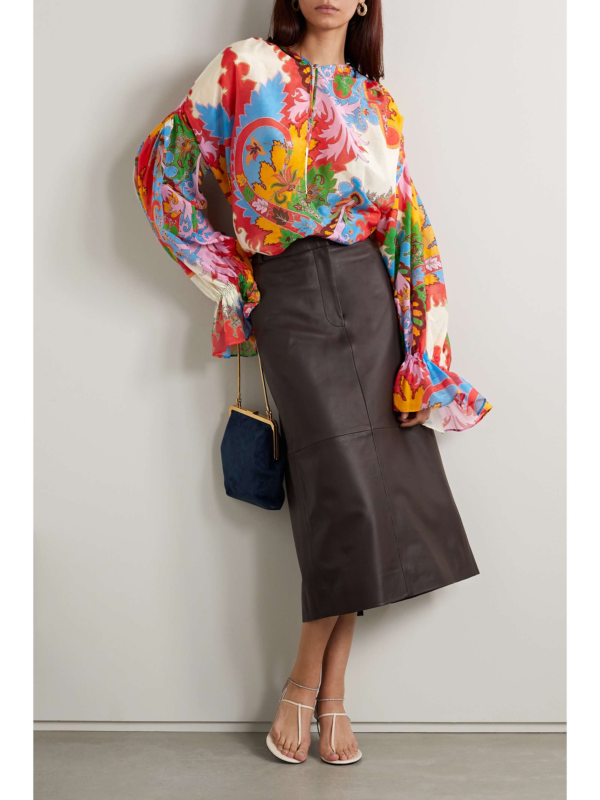 Off White Ruffled Printed Cotton And Silk Blend Voile Blouse Etro