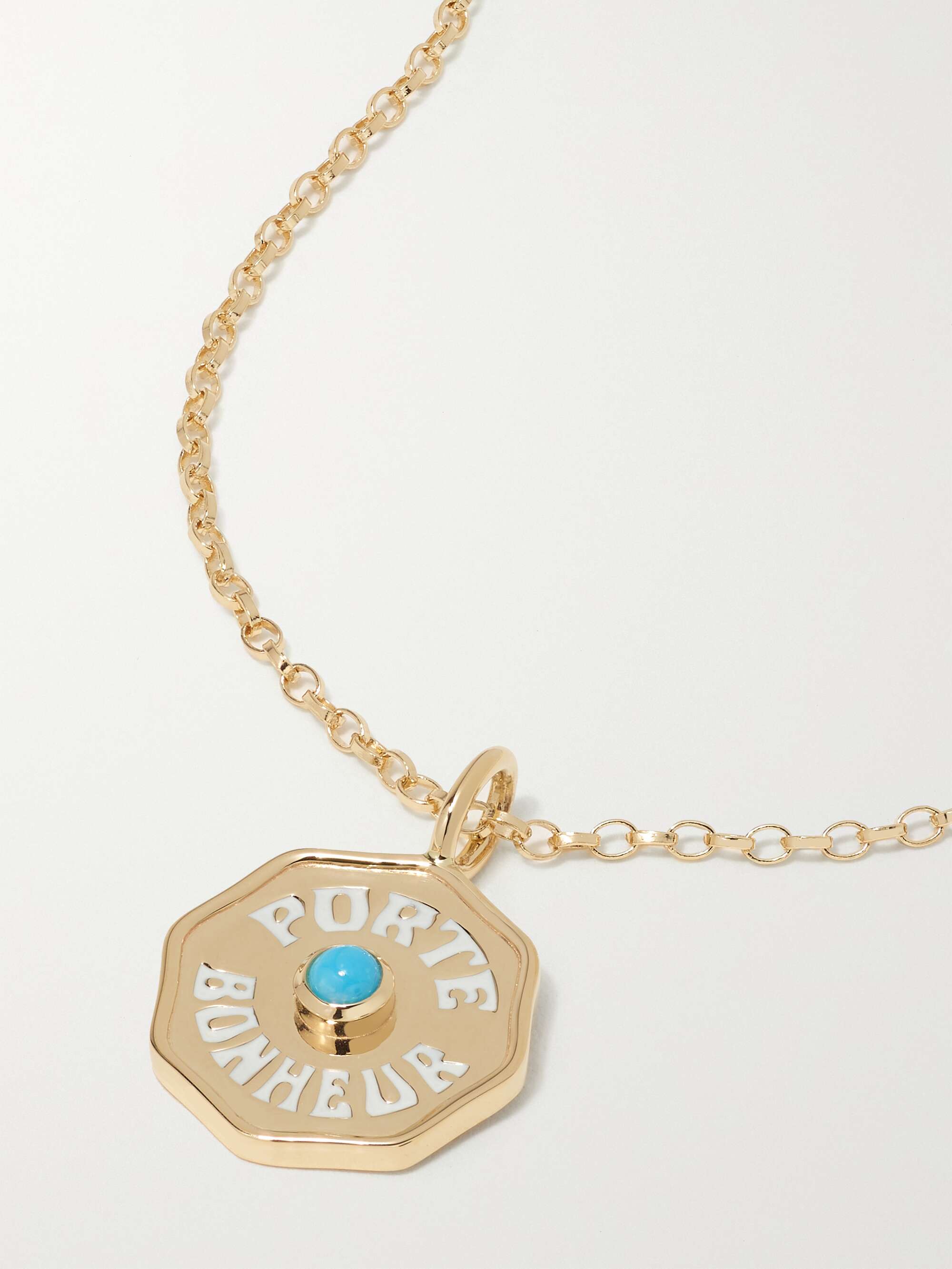 MARLO LAZ Mini Porte Bonheur Coin 14-karat gold, enamel and turquoise ...