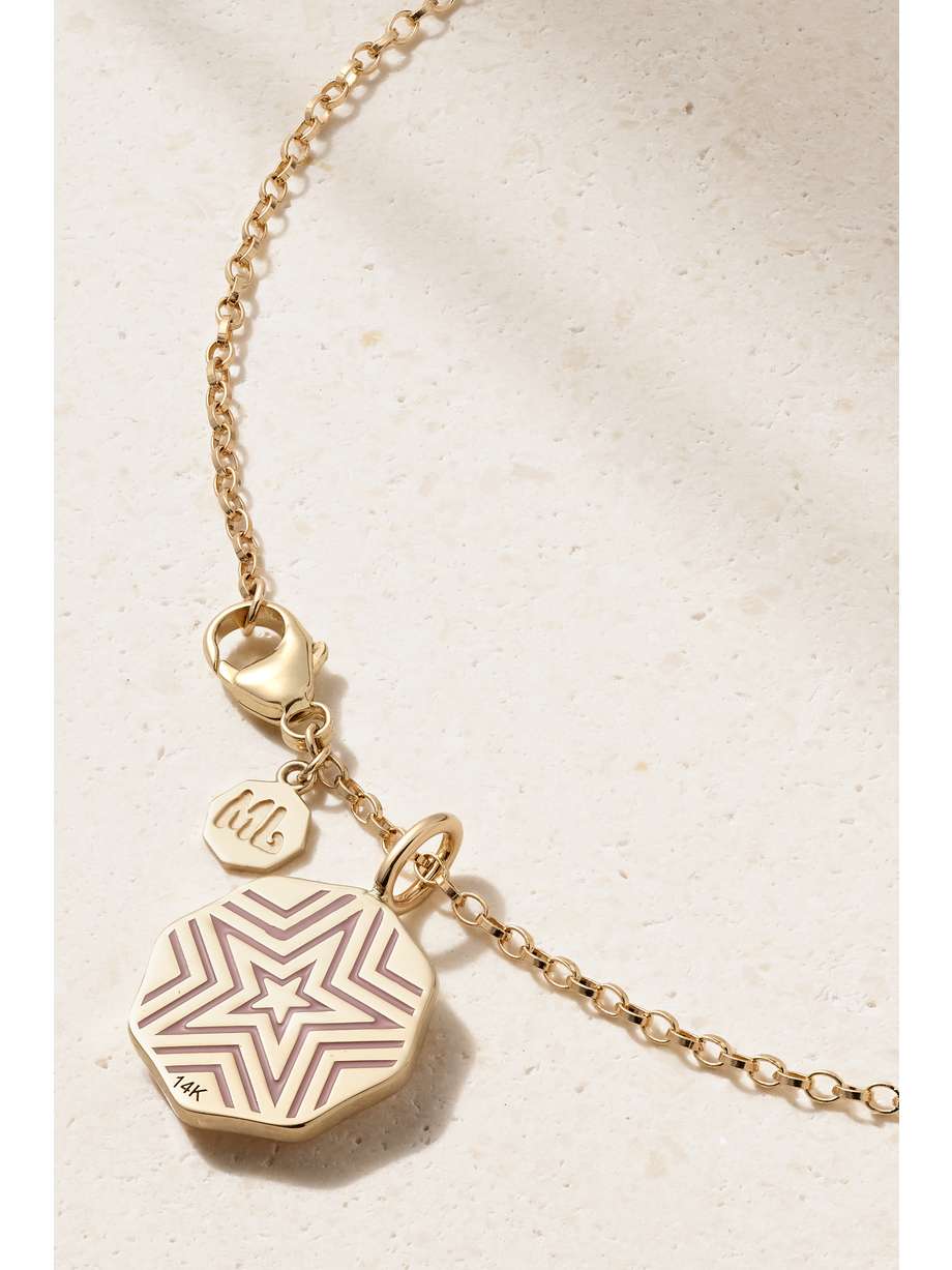 MARLO LAZ Mini Porte Bonheur Coin 14-karat gold, enamel and sapphire ...