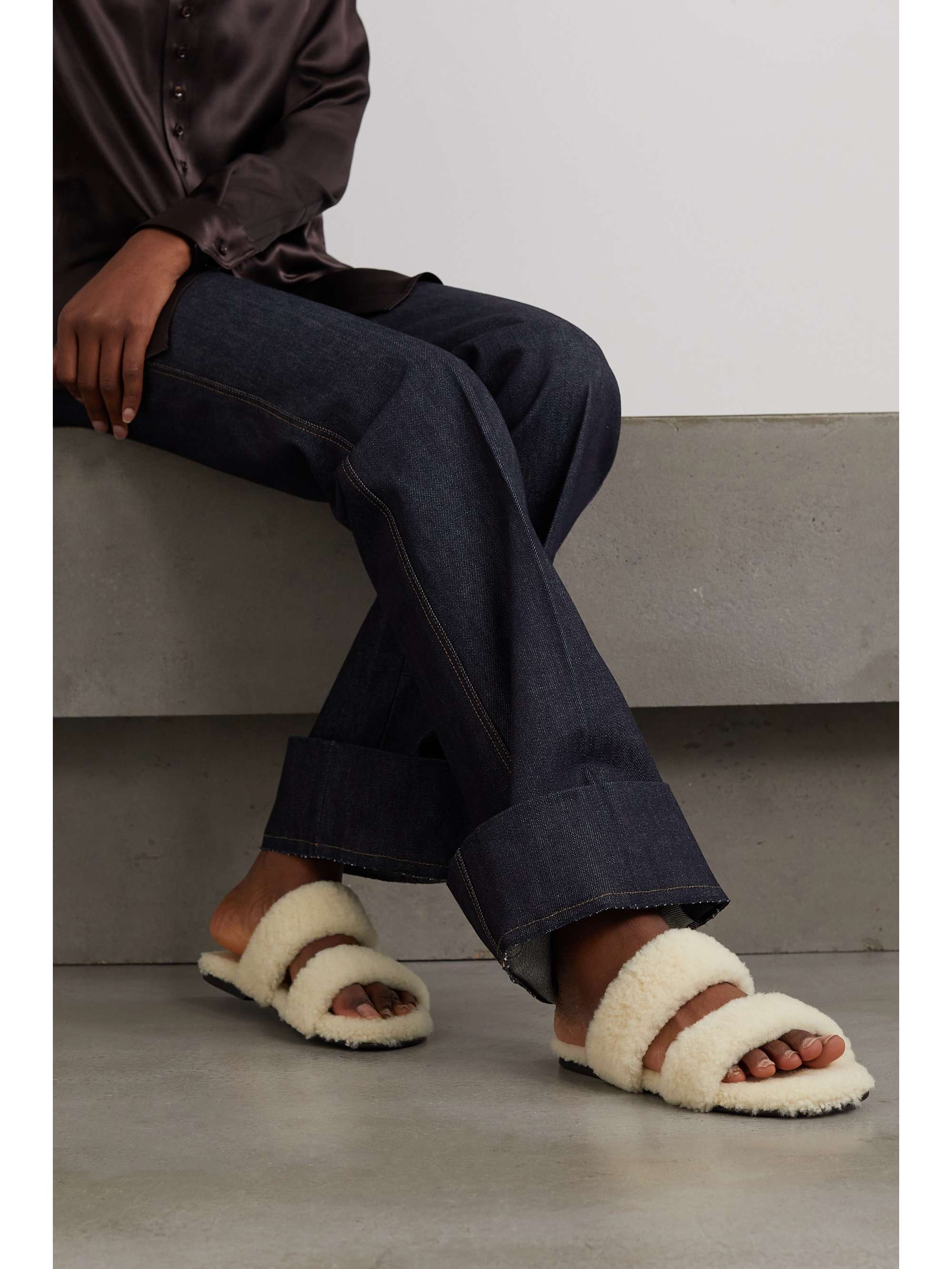 SAINT LAURENT Bleach shearling slides | NET-A-PORTER
