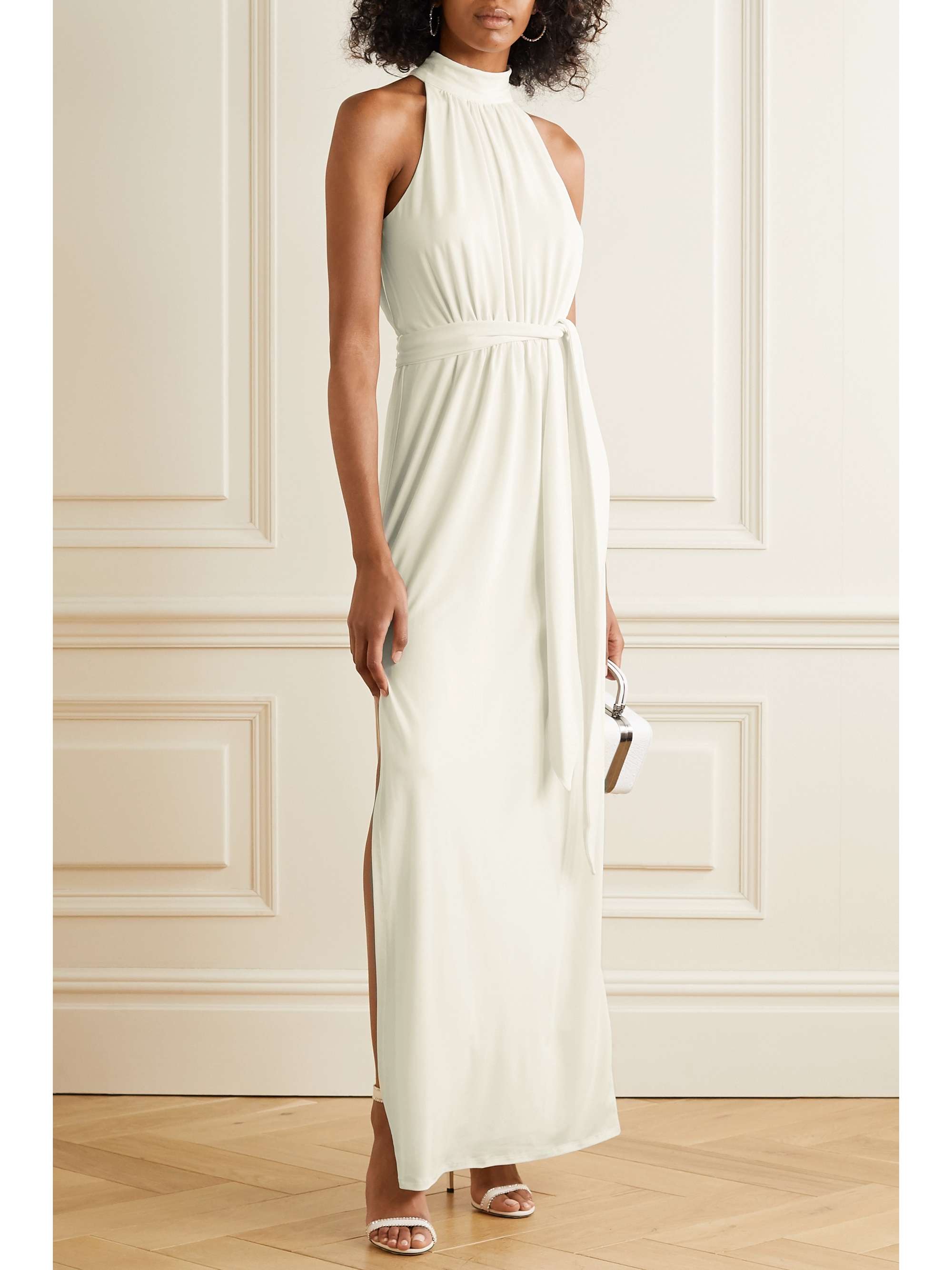 Halston Belted Stretch Jersey Gown Net A Porter