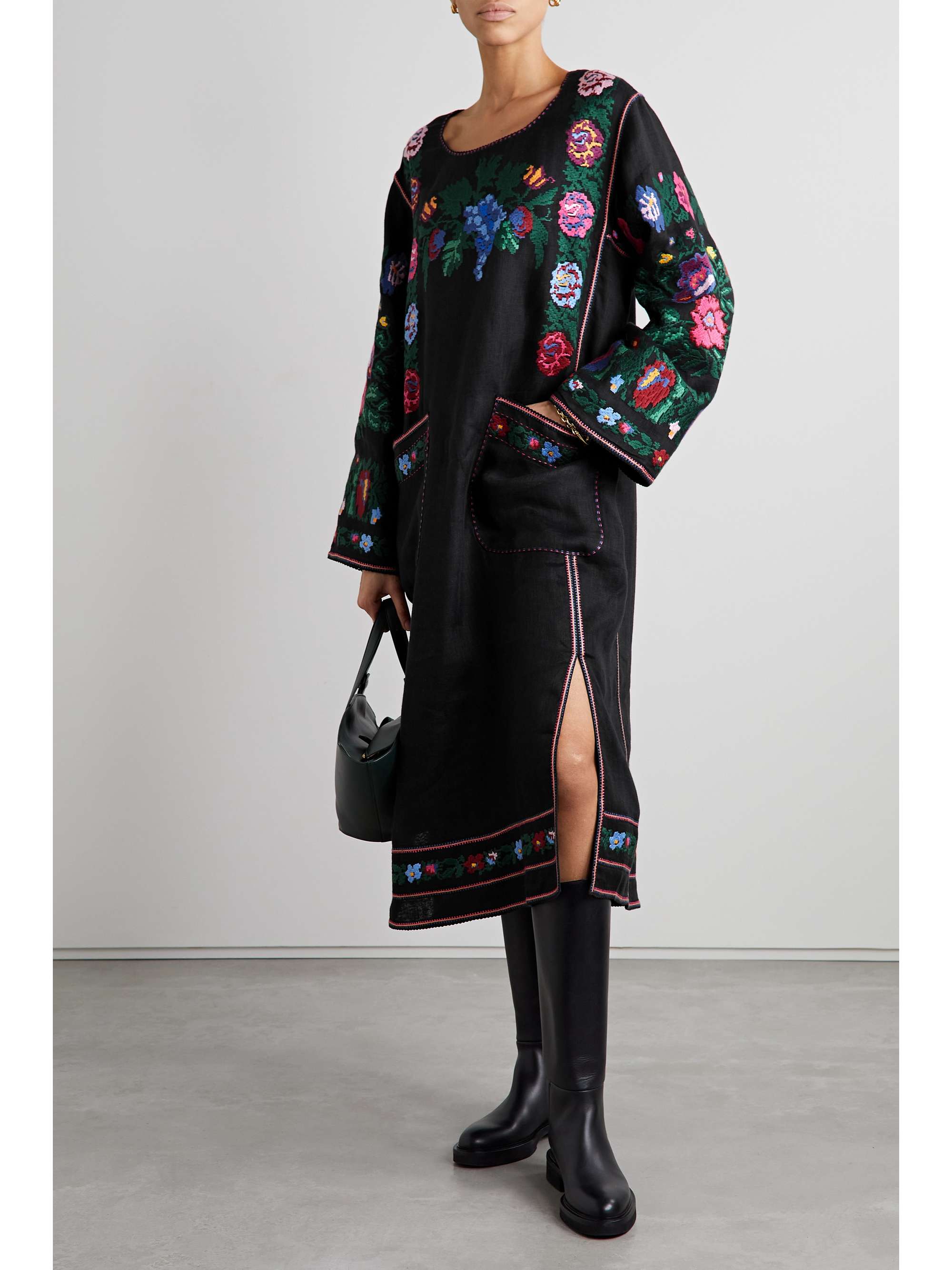VITA KIN Pavla embroidered linen midi dress | NET-A-PORTER