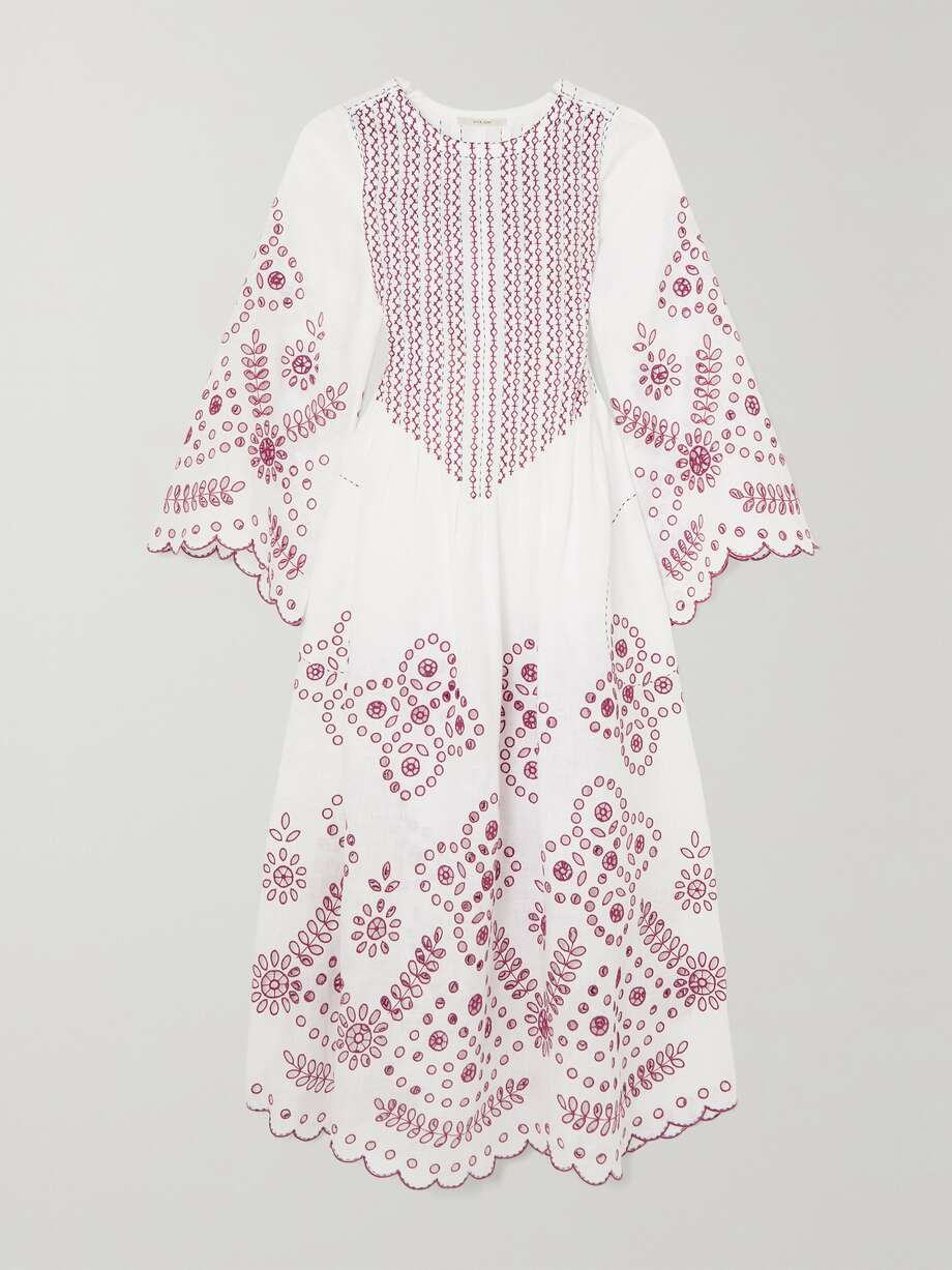 White Luna embroidered broderie anglaise linen midi dress | VITA KIN ...