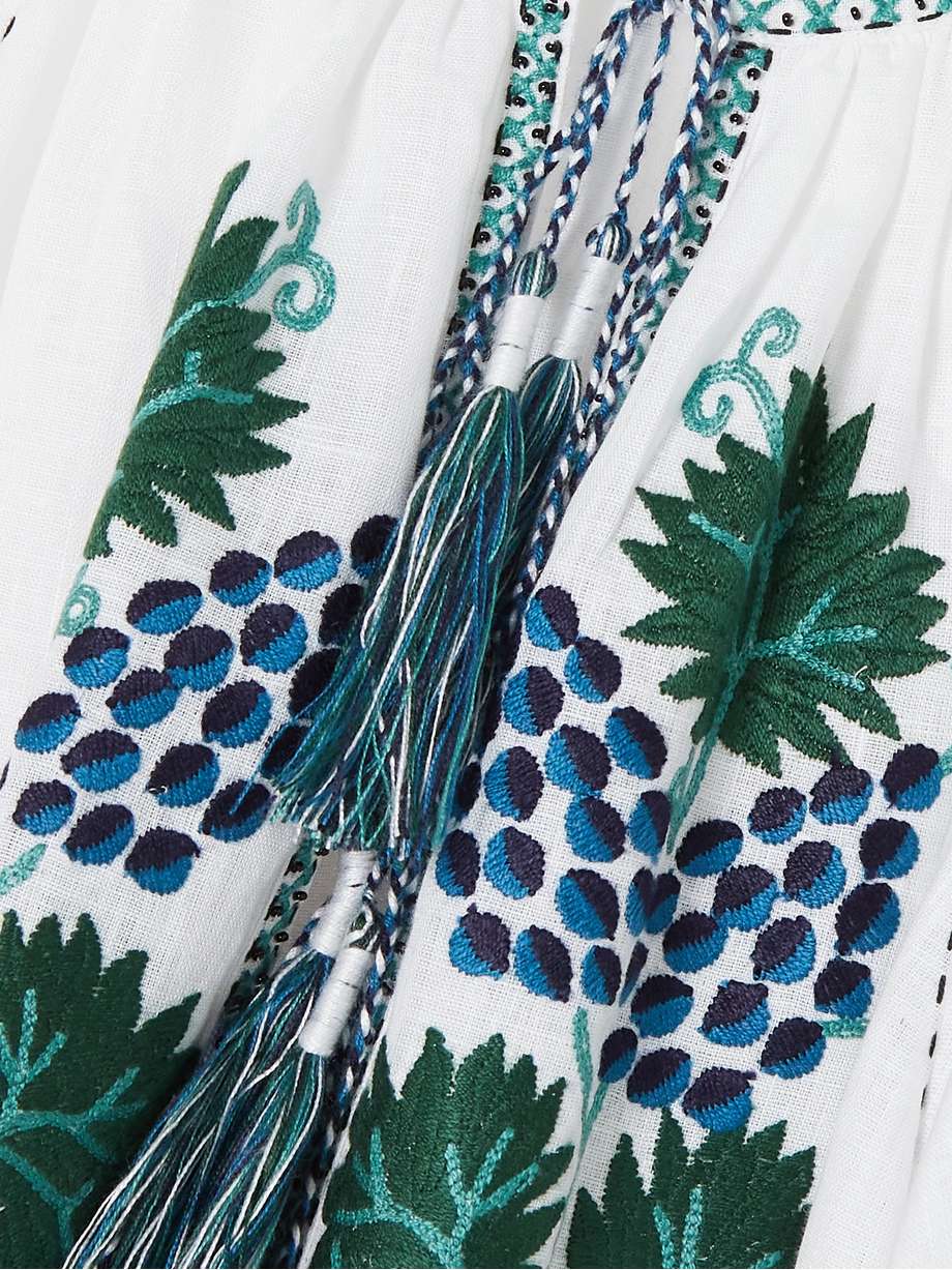 VITA KIN Tavria broderie anglaise-trimmed embroidered linen midi dress ...
