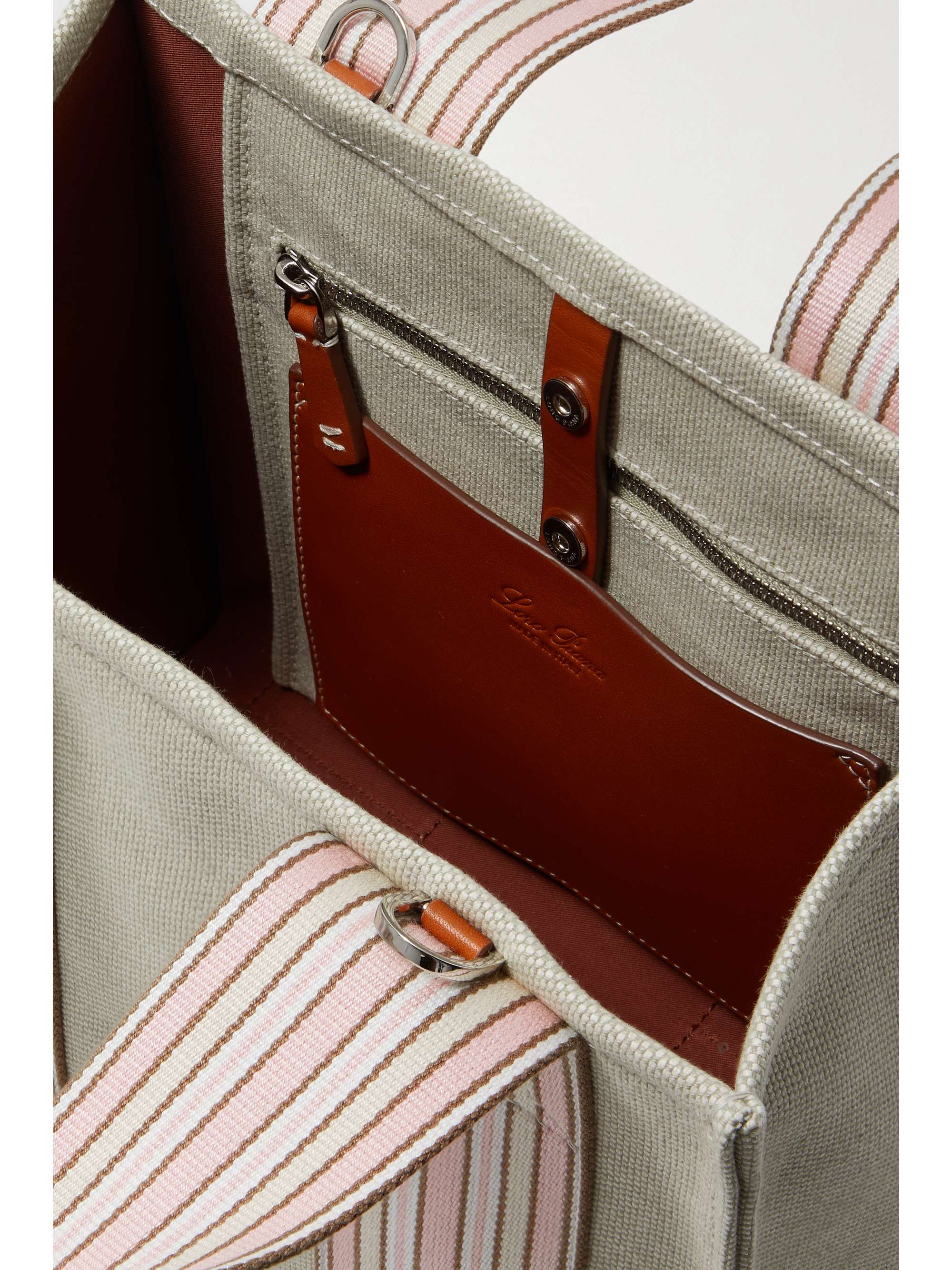 LORO PIANA The Suitcase mini striped webbing-trimmed canvas tote | NET ...