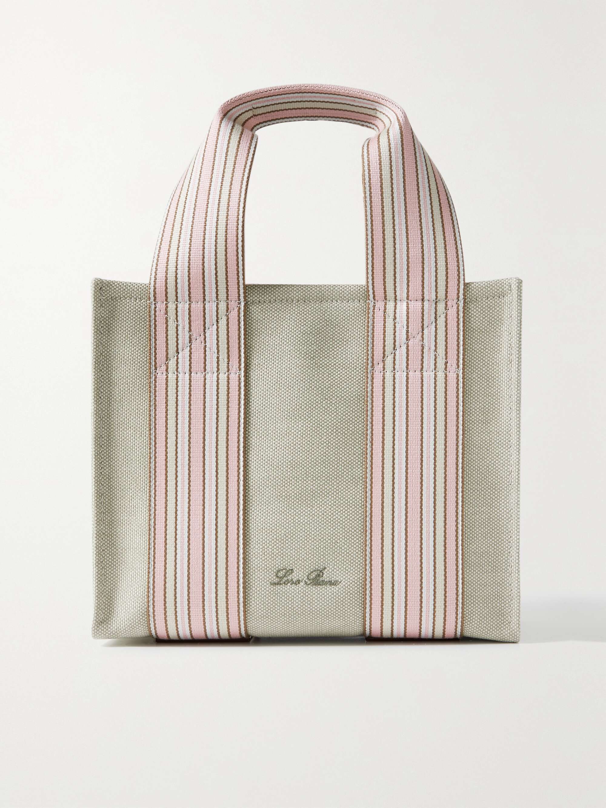 LORO PIANA The Suitcase mini striped webbing-trimmed canvas tote | NET ...