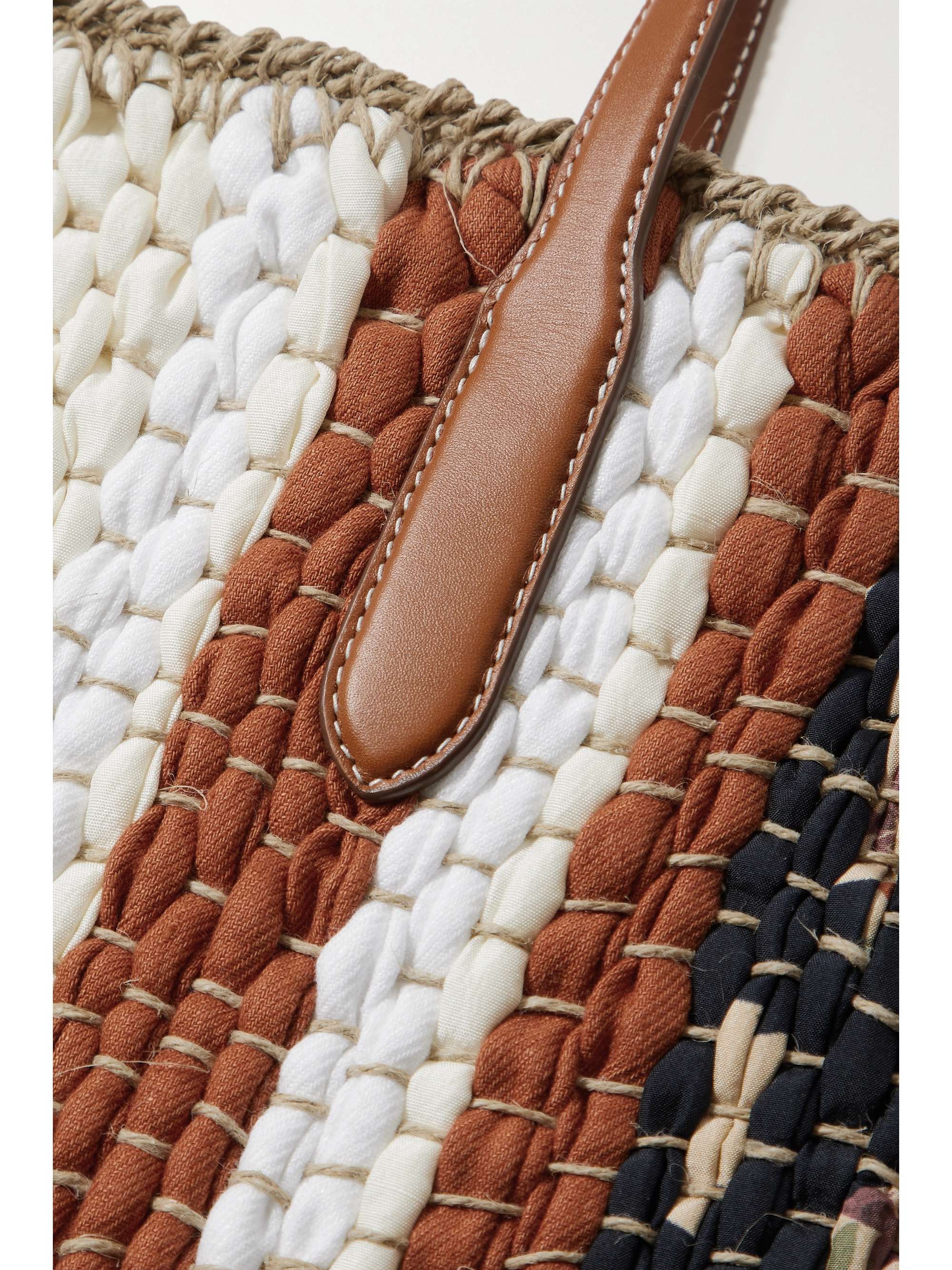 LORO PIANA Blossom leather-trimmed striped wool and silk-blend tote | NET-A-PORTER