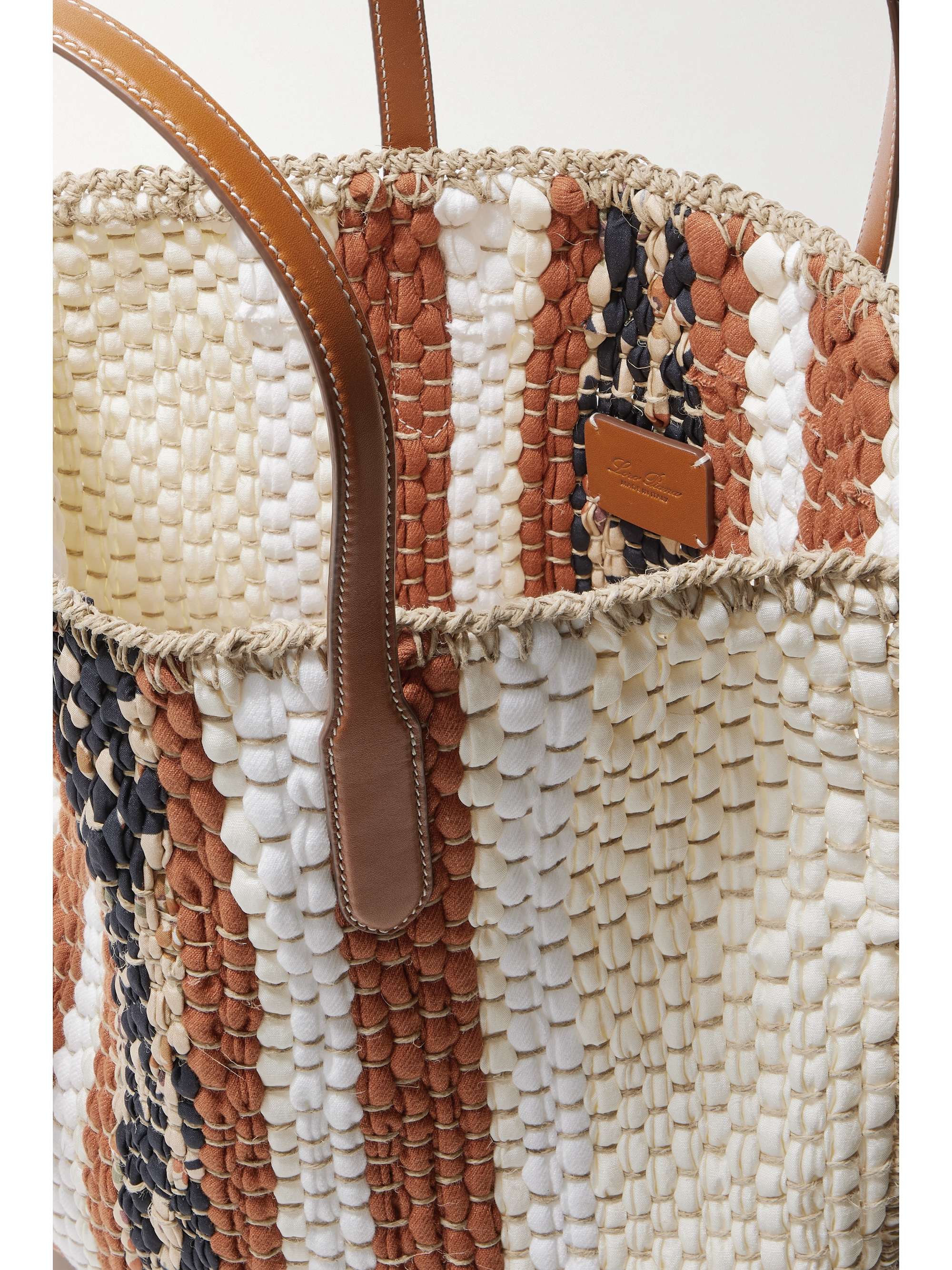 LORO PIANA Blossom leather-trimmed striped wool and silk-blend tote | NET-A-PORTER