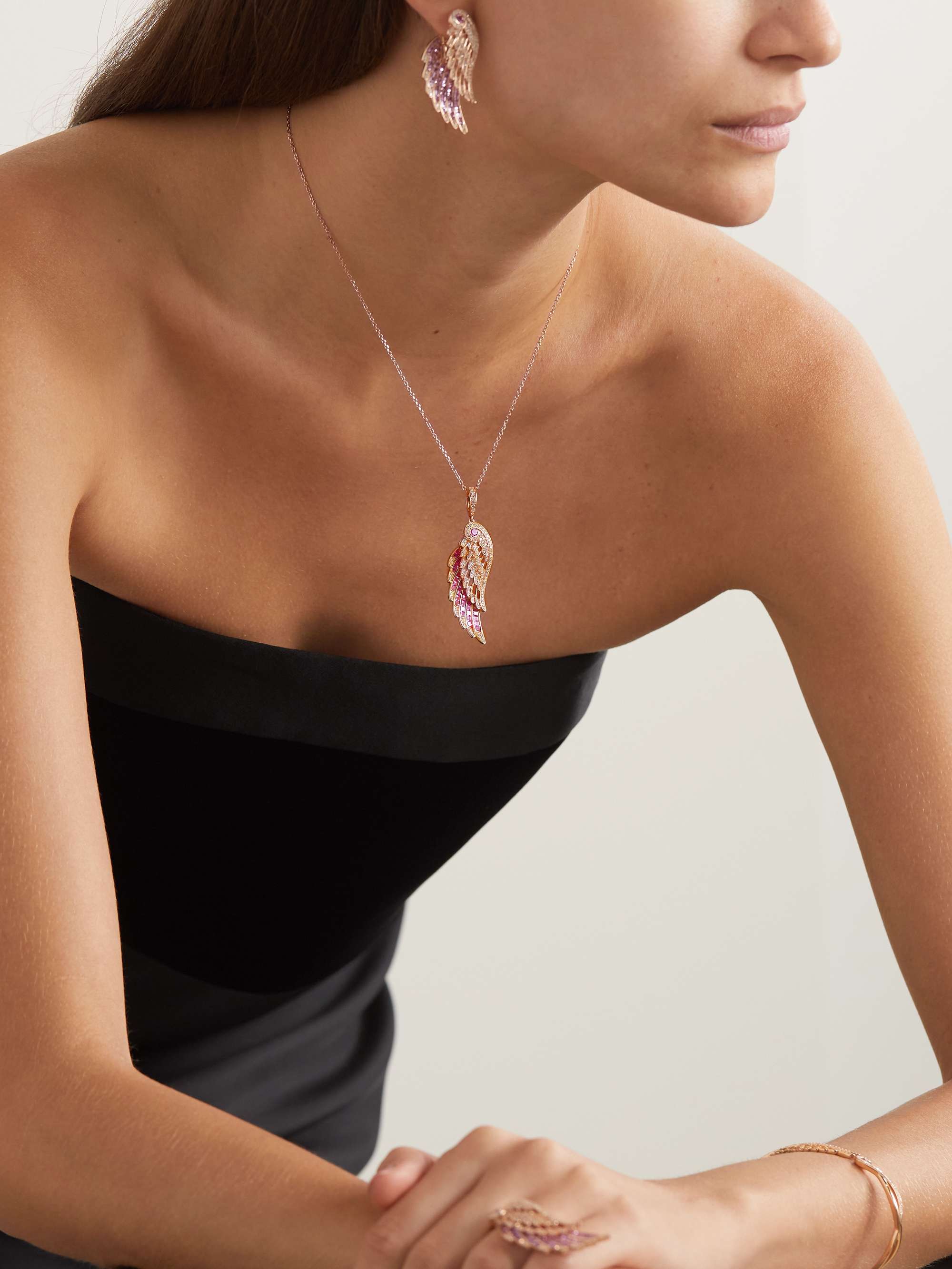 GARRARD Wings Embrace 18-karat rose gold, sapphire and diamond necklace ...
