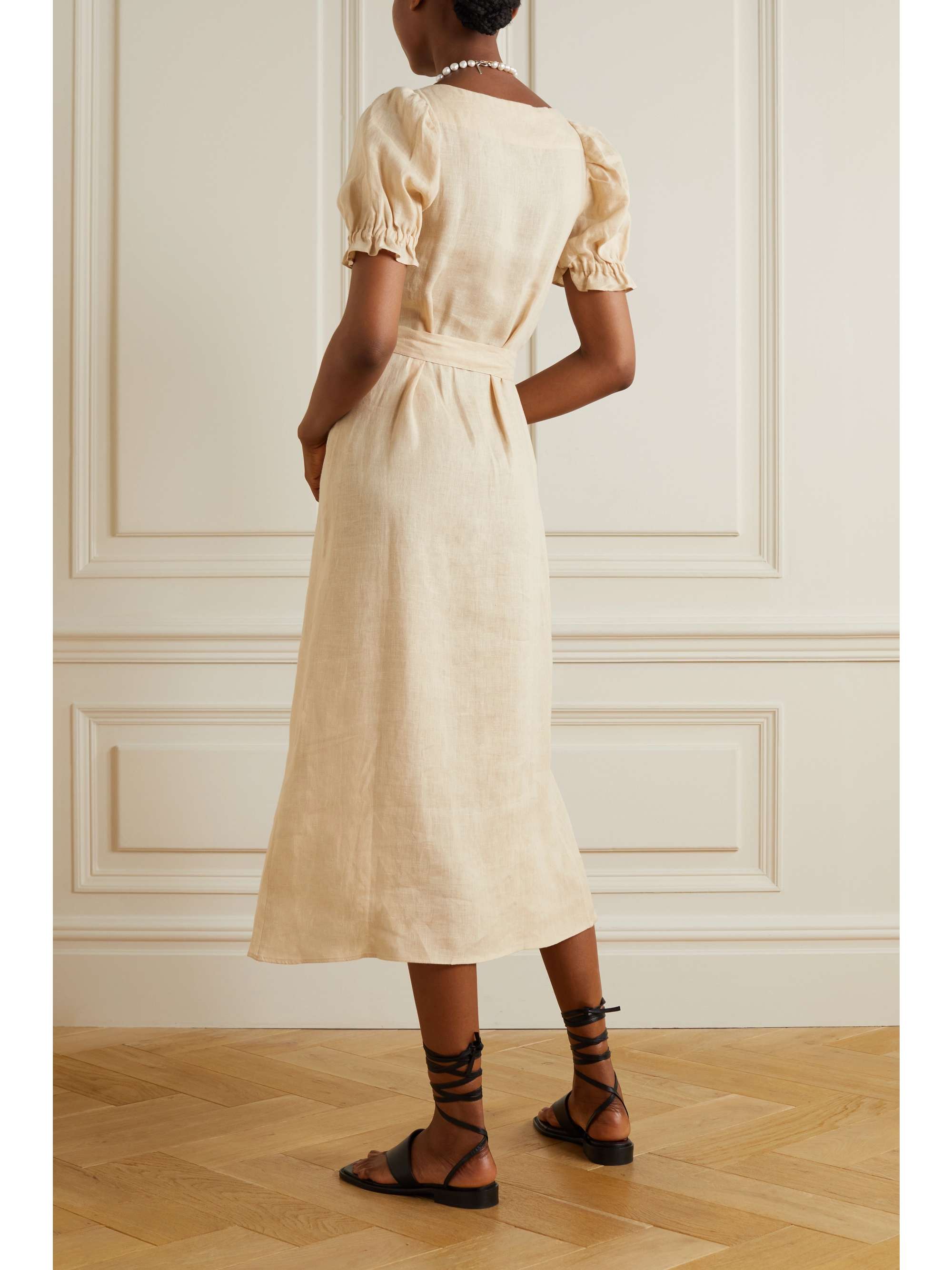 SLEEPER Brigitte belted linen midi dress | NET-A-PORTER