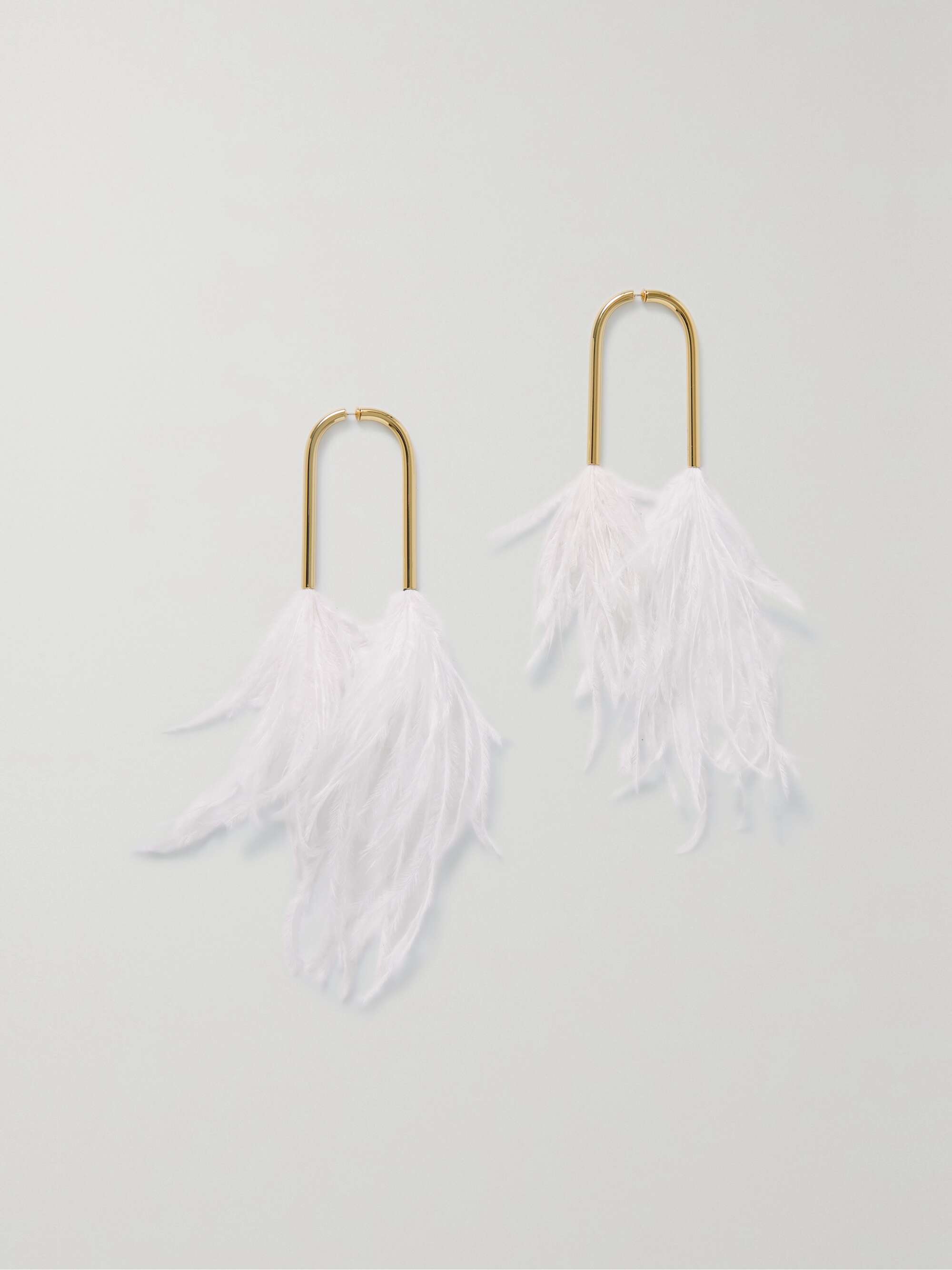 Meta gold tone feather earrings white One Size