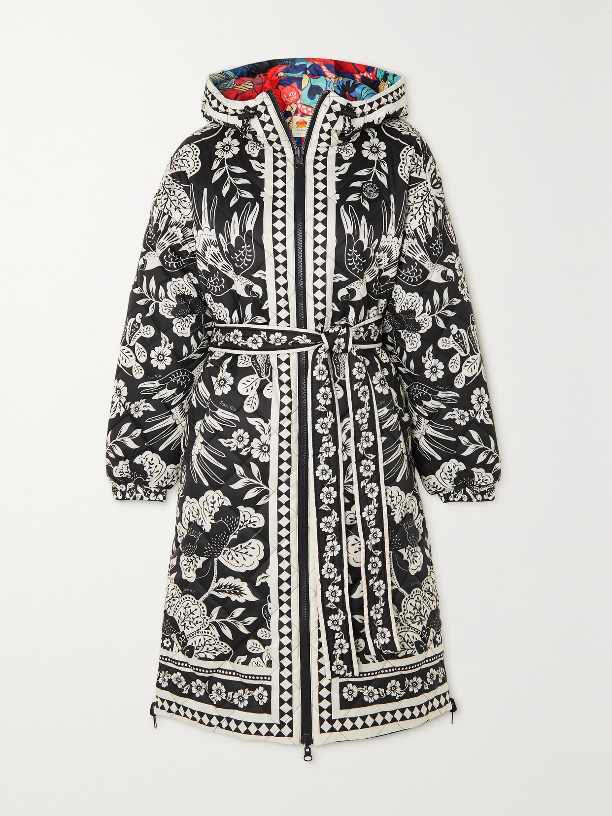 Farm Rio Reversible Belted Quilted Shell Jacket In Black | ModeSens