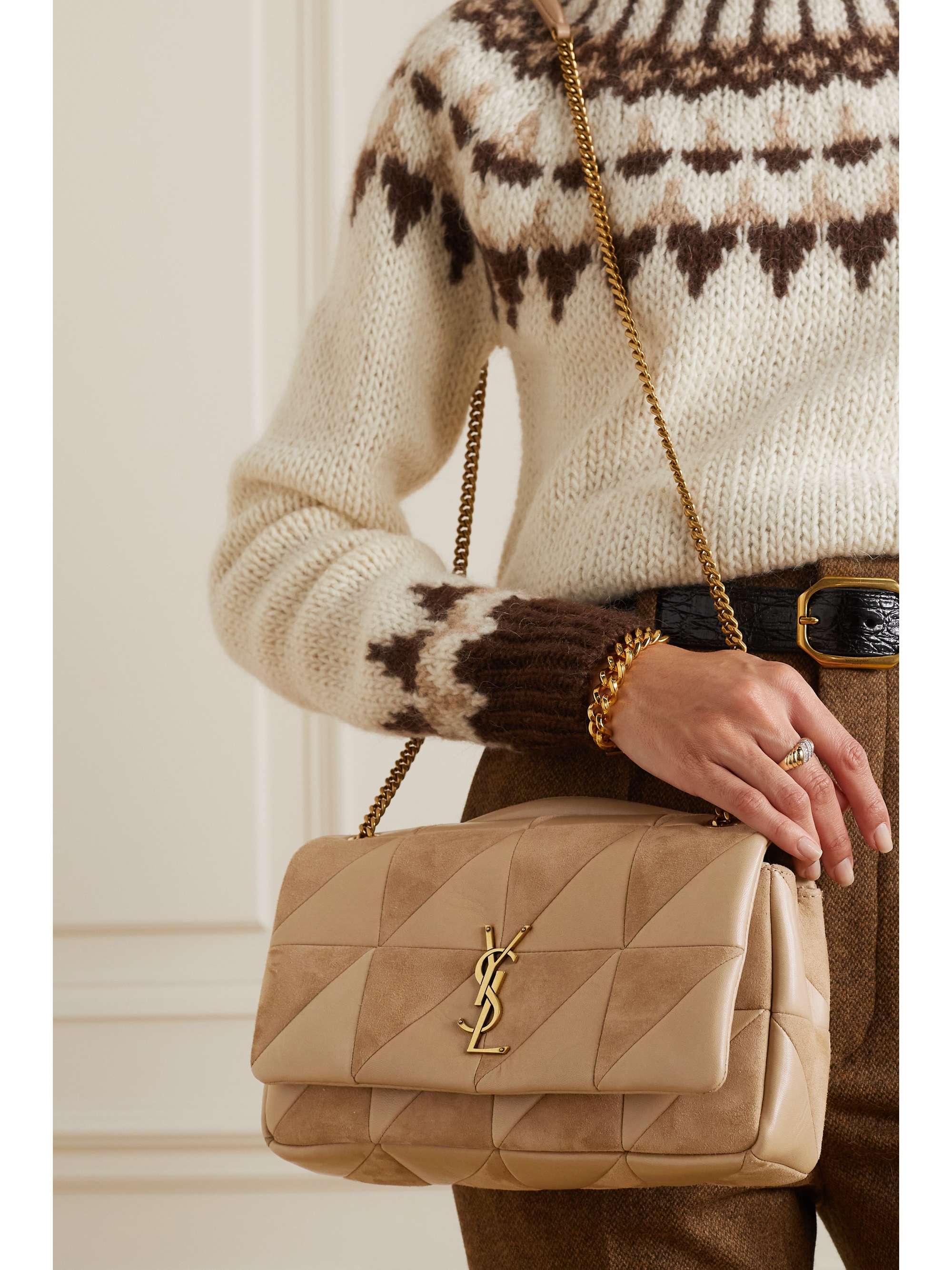 SAINT LAURENT Jamie medium quilted suede and leather shoulder bag | NET-A-PORTER