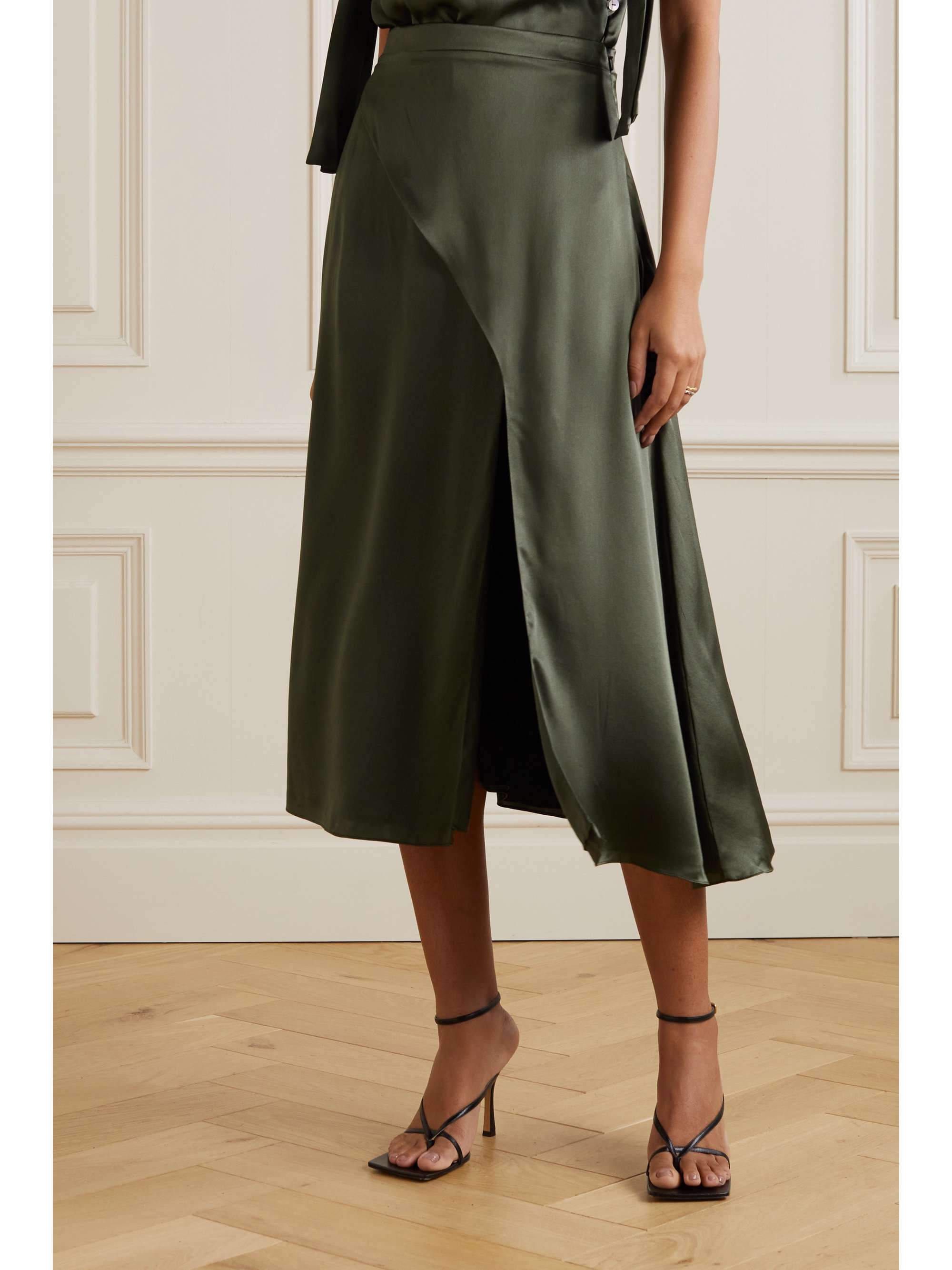 NET-A-PORTER FOR THE KING’S FOUNDATION + NET SUSTAIN wrap-effect organic silk-satin midi skirt ...