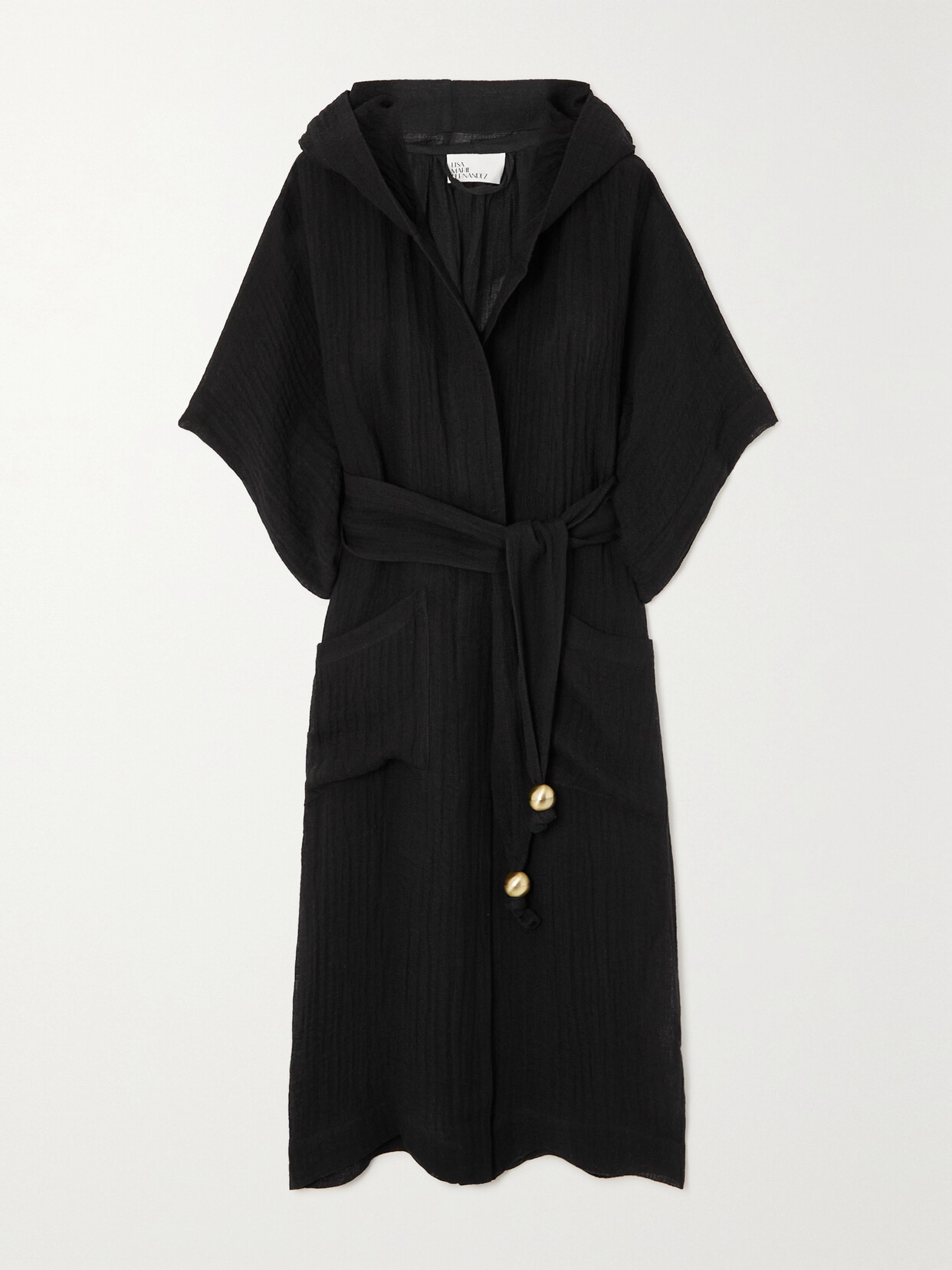 Lisa Marie Fernandez Hooded Belted Linen-blend Gauze Robe In Black ...