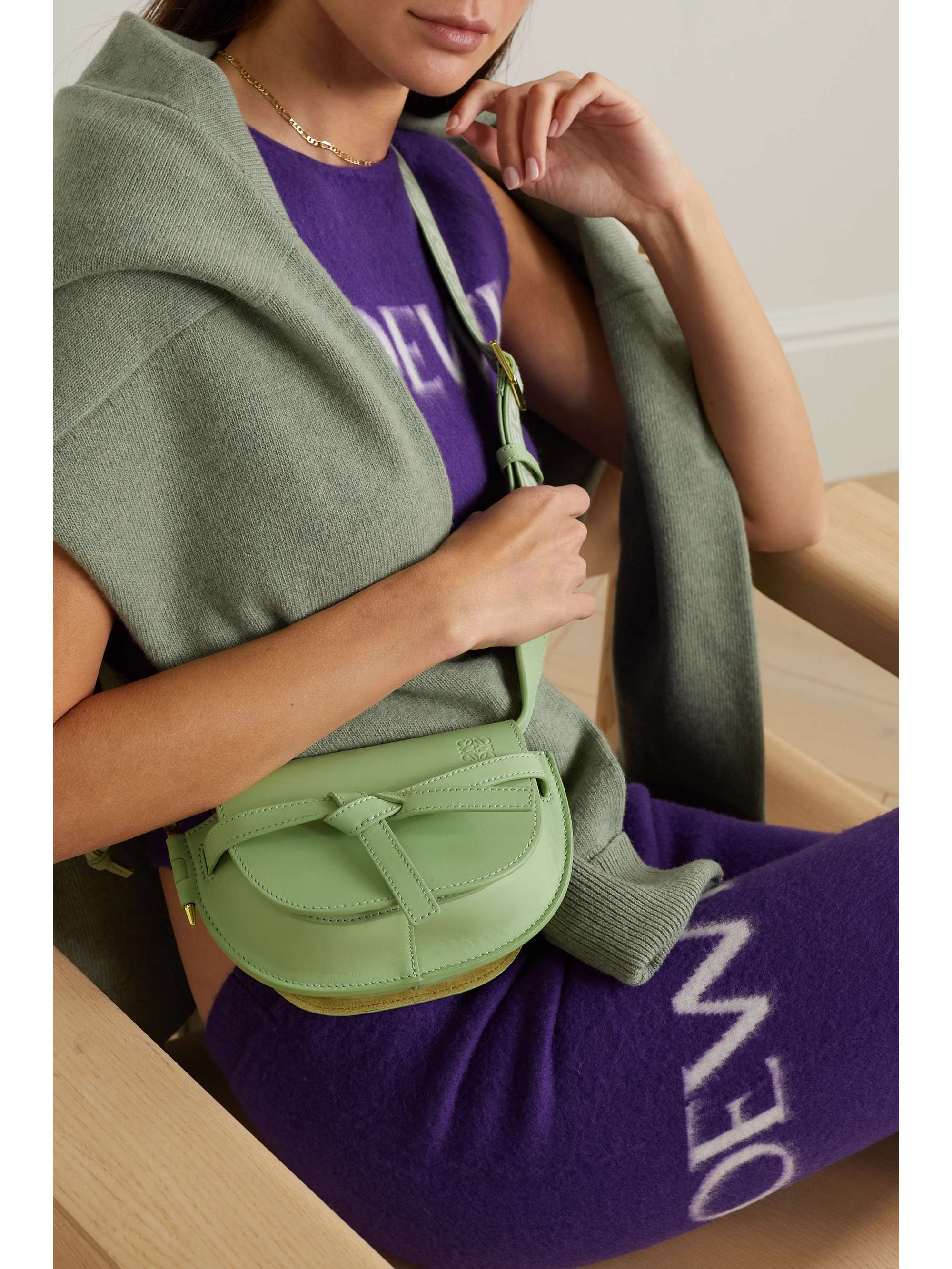 LOEWE Gate mini canvas jacquard-trimmed leather shoulder bag | NET-A-PORTER