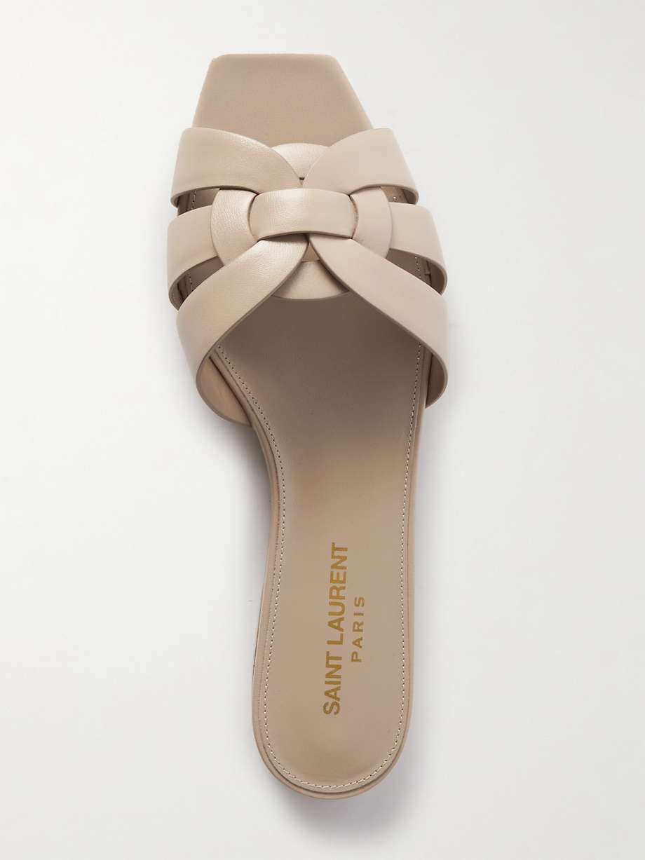 SAINT LAURENT Tribute woven leather slides | NET-A-PORTER