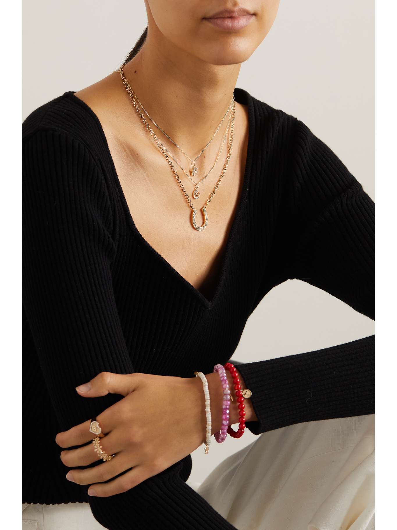 Gold Starburst Horseshoe 14-karat gold diamond necklace | SYDNEY EVAN ...