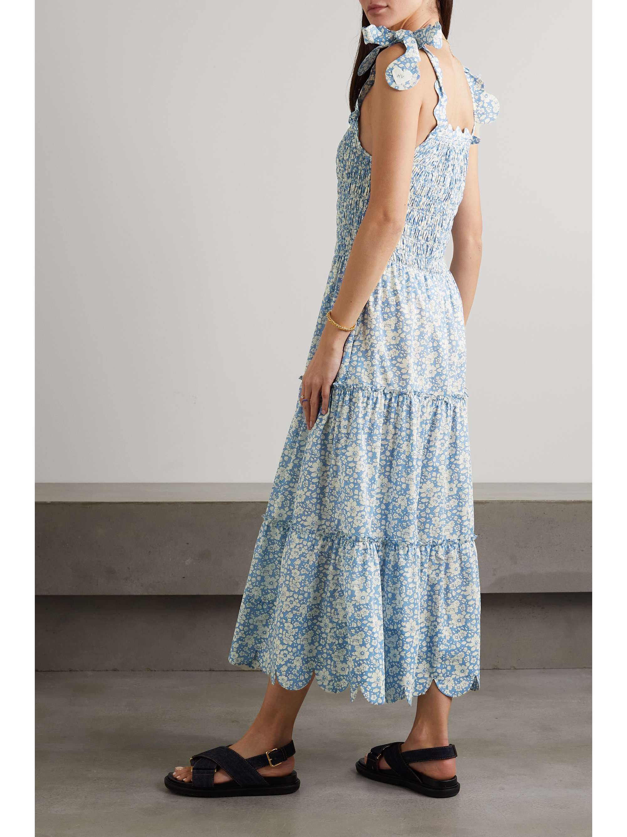 HORROR VACUI Isa scalloped tiered floral-print cotton midi dress | NET ...