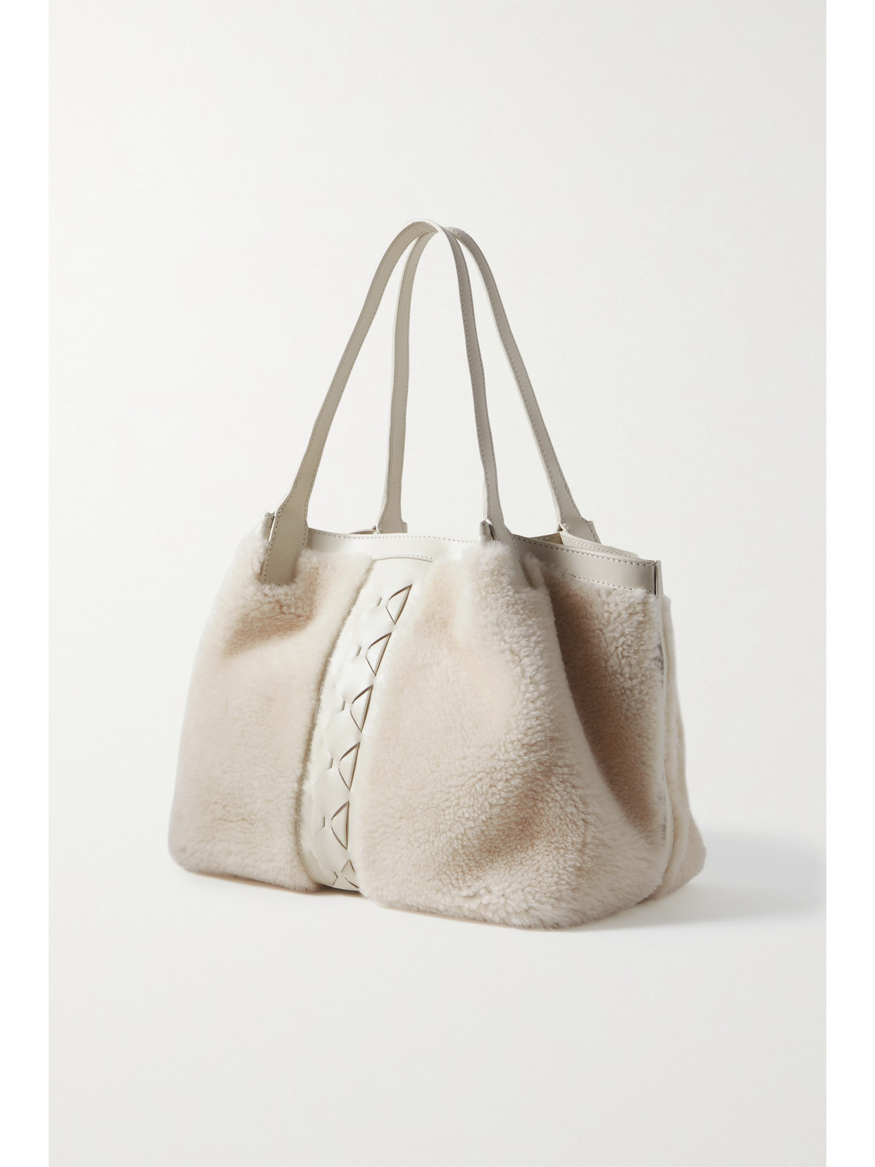 Serapian Secret Small Leather-trimmed Shearling Tote In Off-white ...