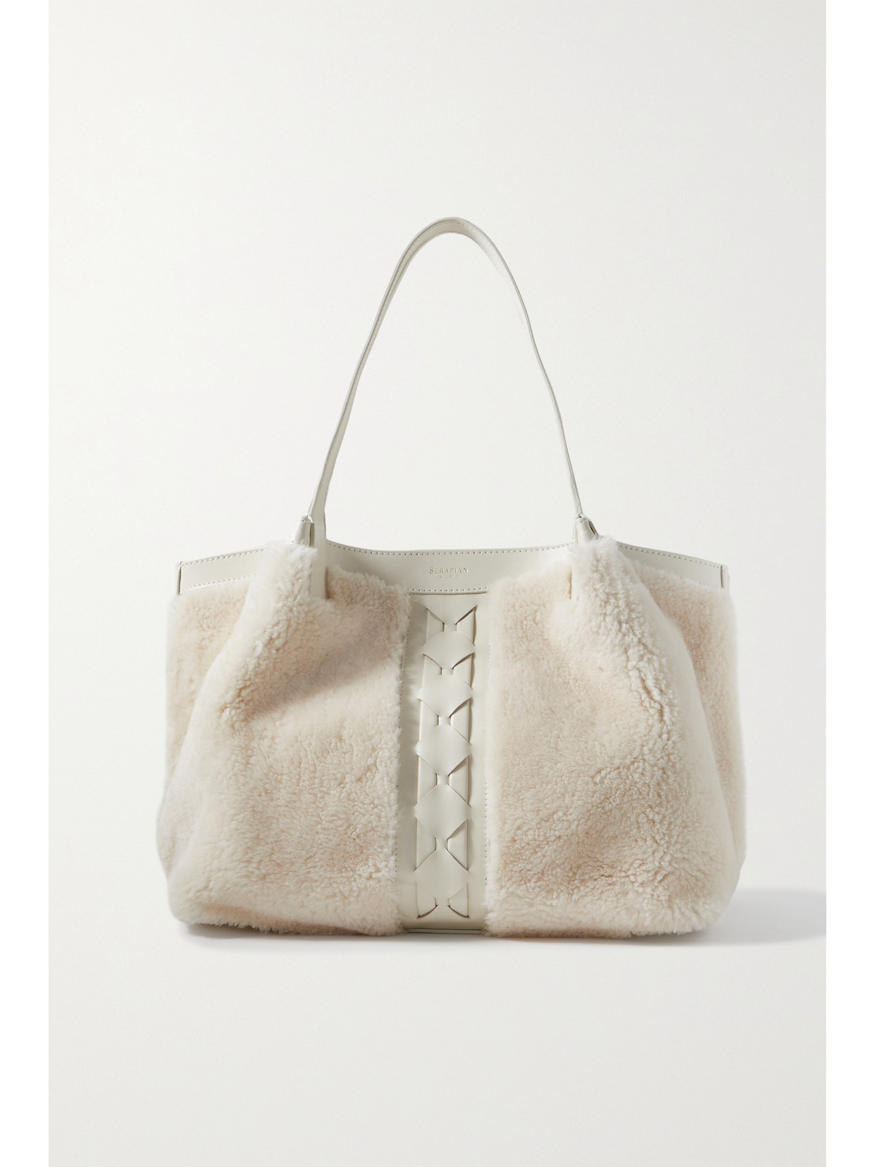Serapian Secret Small Leather-trimmed Shearling Tote In Off-white ...