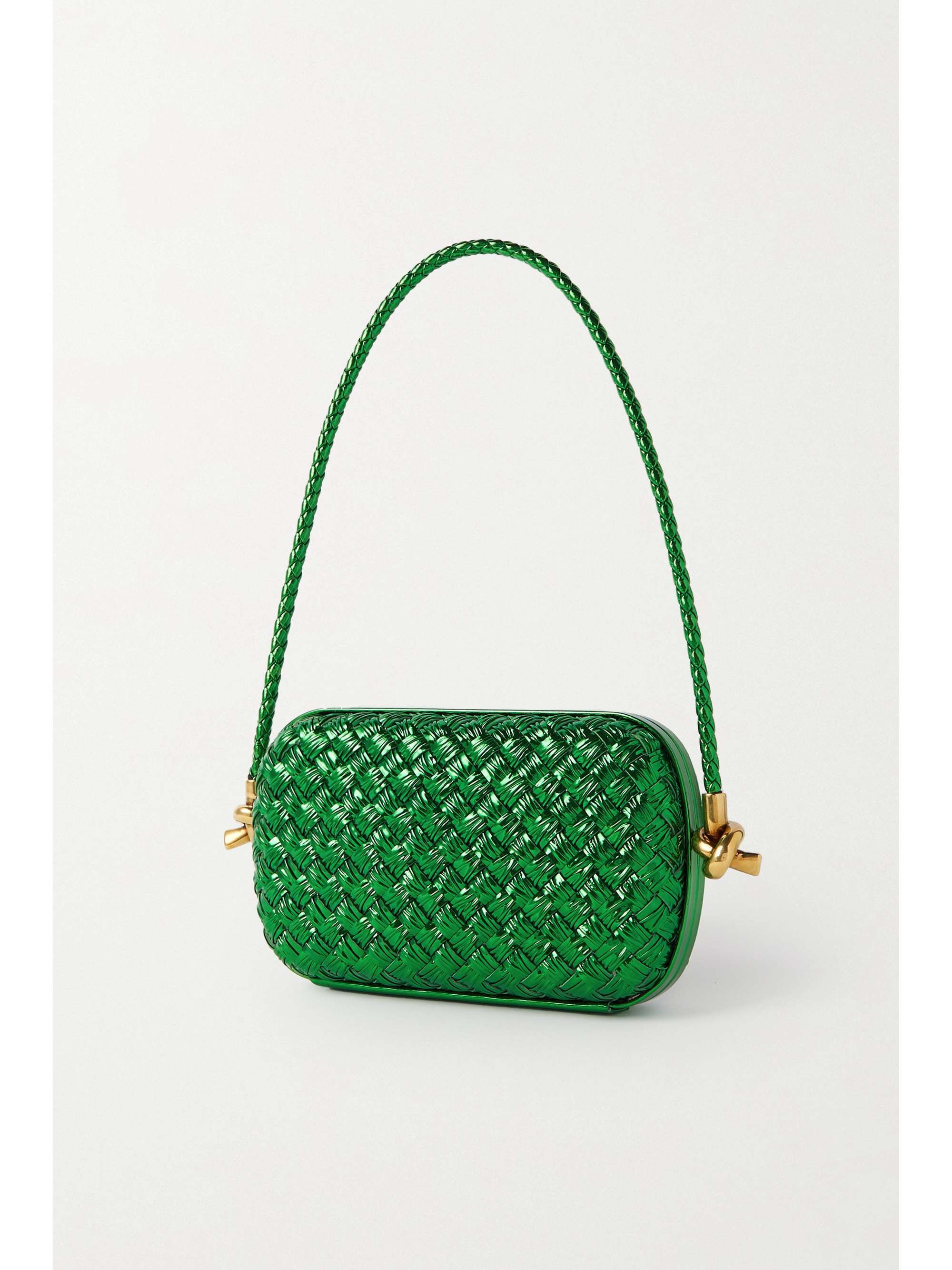 BOTTEGA VENETA Knot-embellished metallic intrecciato plissé leather ...