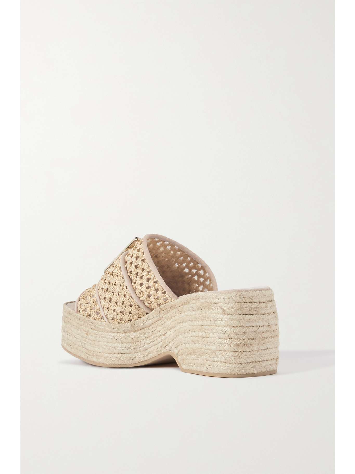 ROGER VIVIER Crystal-embellished suede-trimmed raffia platform mules ...