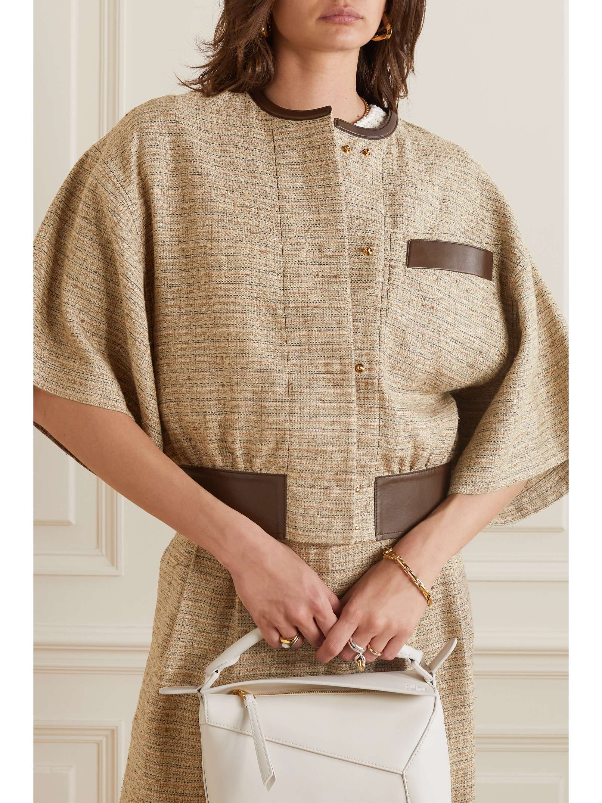 LORO PIANA Lyron leather-trimmed linen jacket | NET-A-PORTER