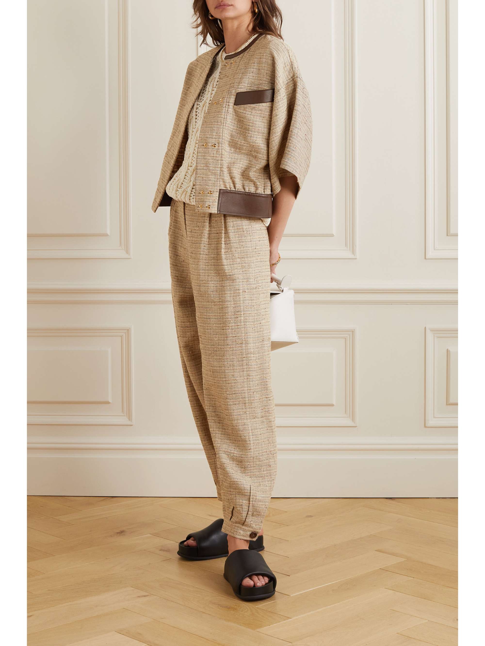 LORO PIANA Lyron leather-trimmed linen jacket | NET-A-PORTER