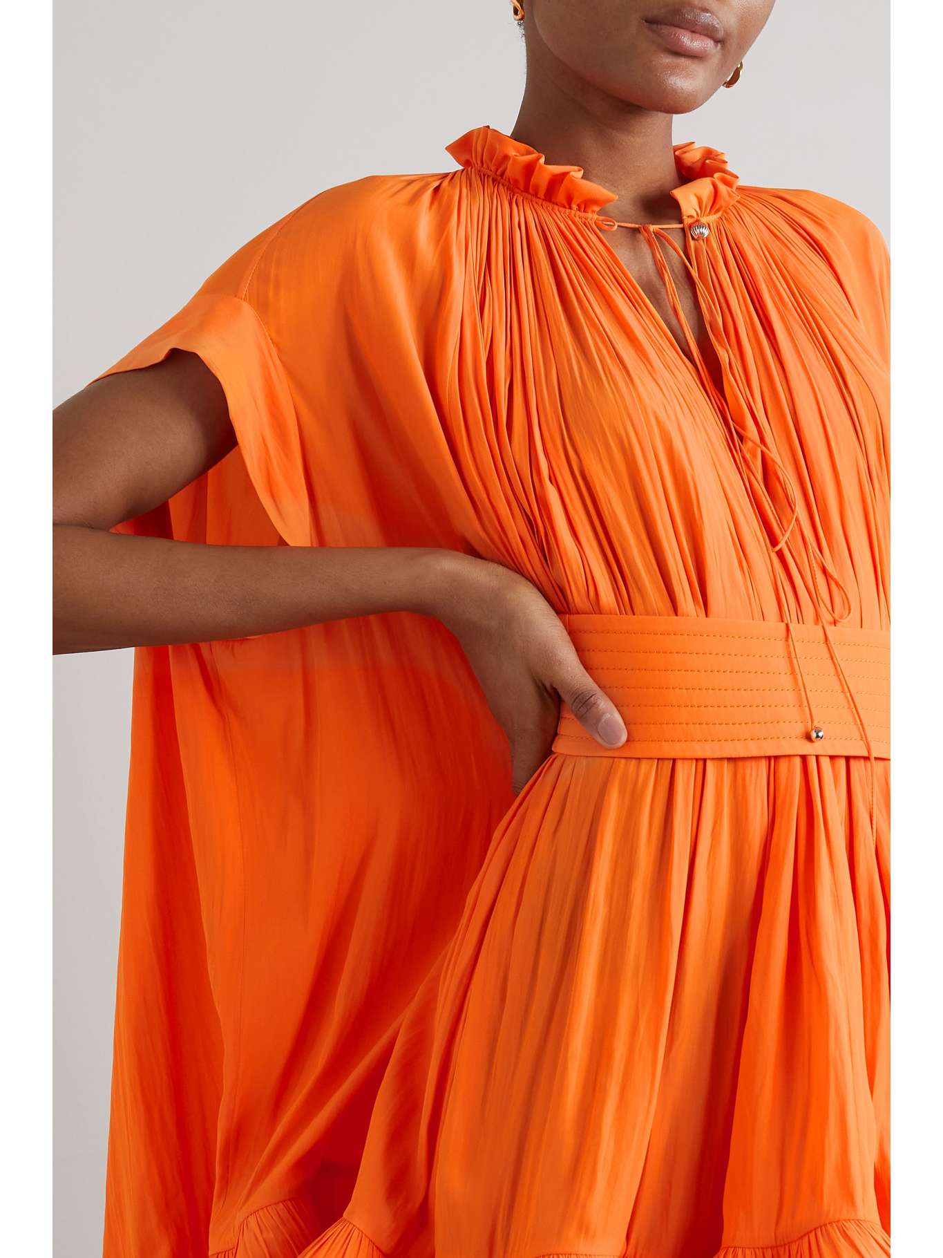 LANVIN Cape-effect belted charmeuse mini dress | NET-A-PORTER