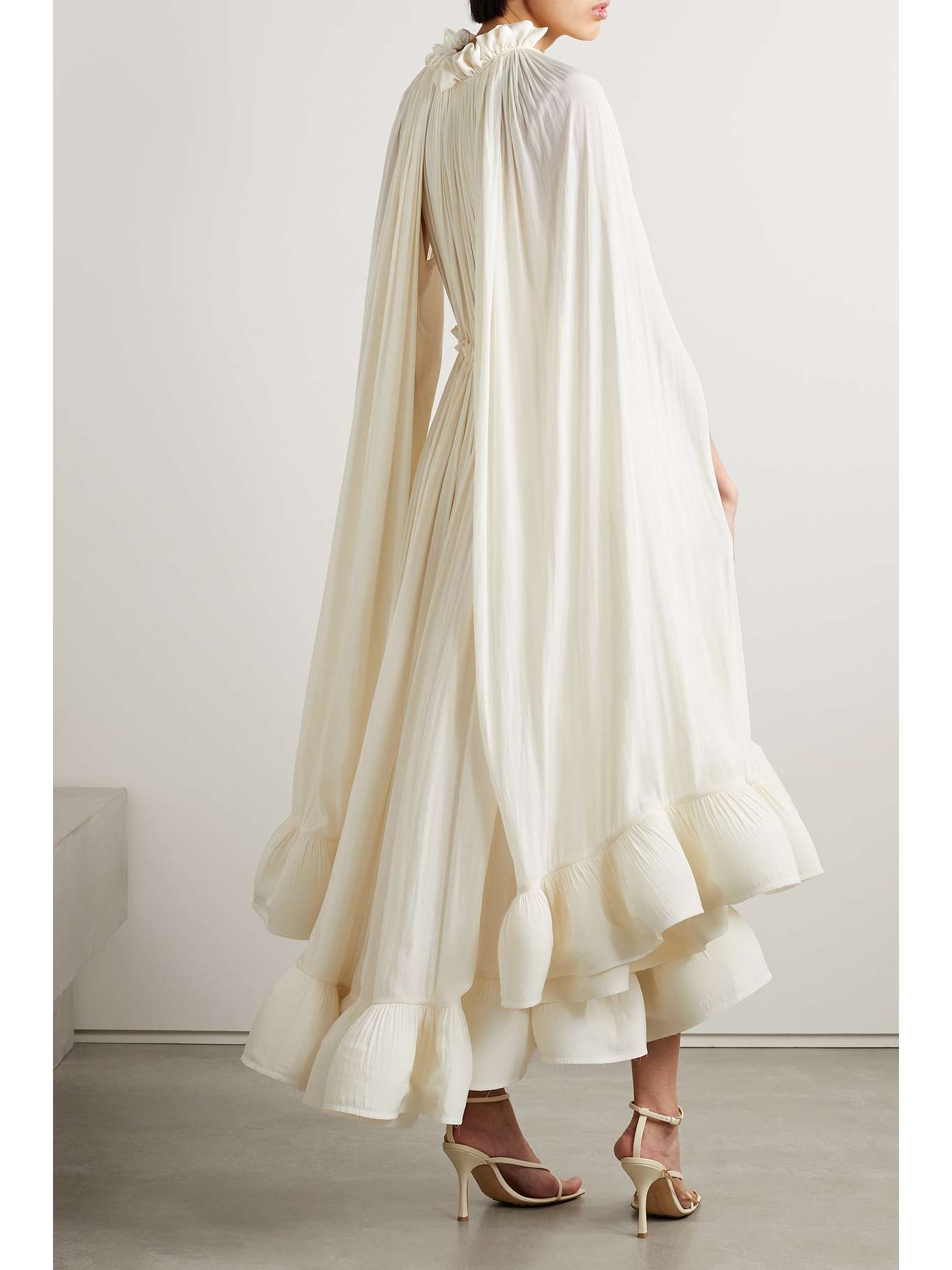 LANVIN Cape-effect tie-detailed ruffled crepe dress | NET-A-PORTER