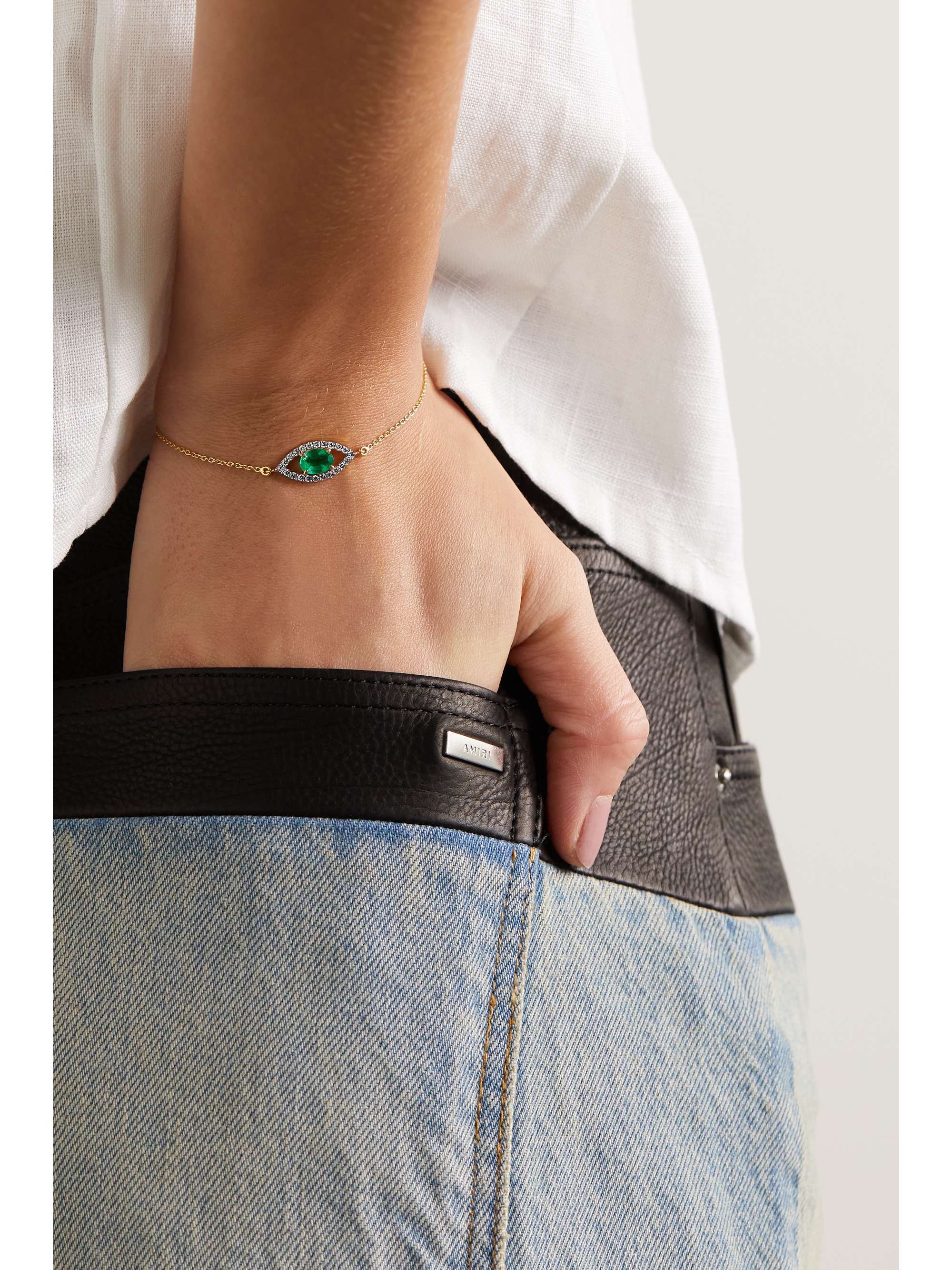 HOUSE OF MERAKI Evil Eye 18-karat gold, emerald and diamond bracelet ...