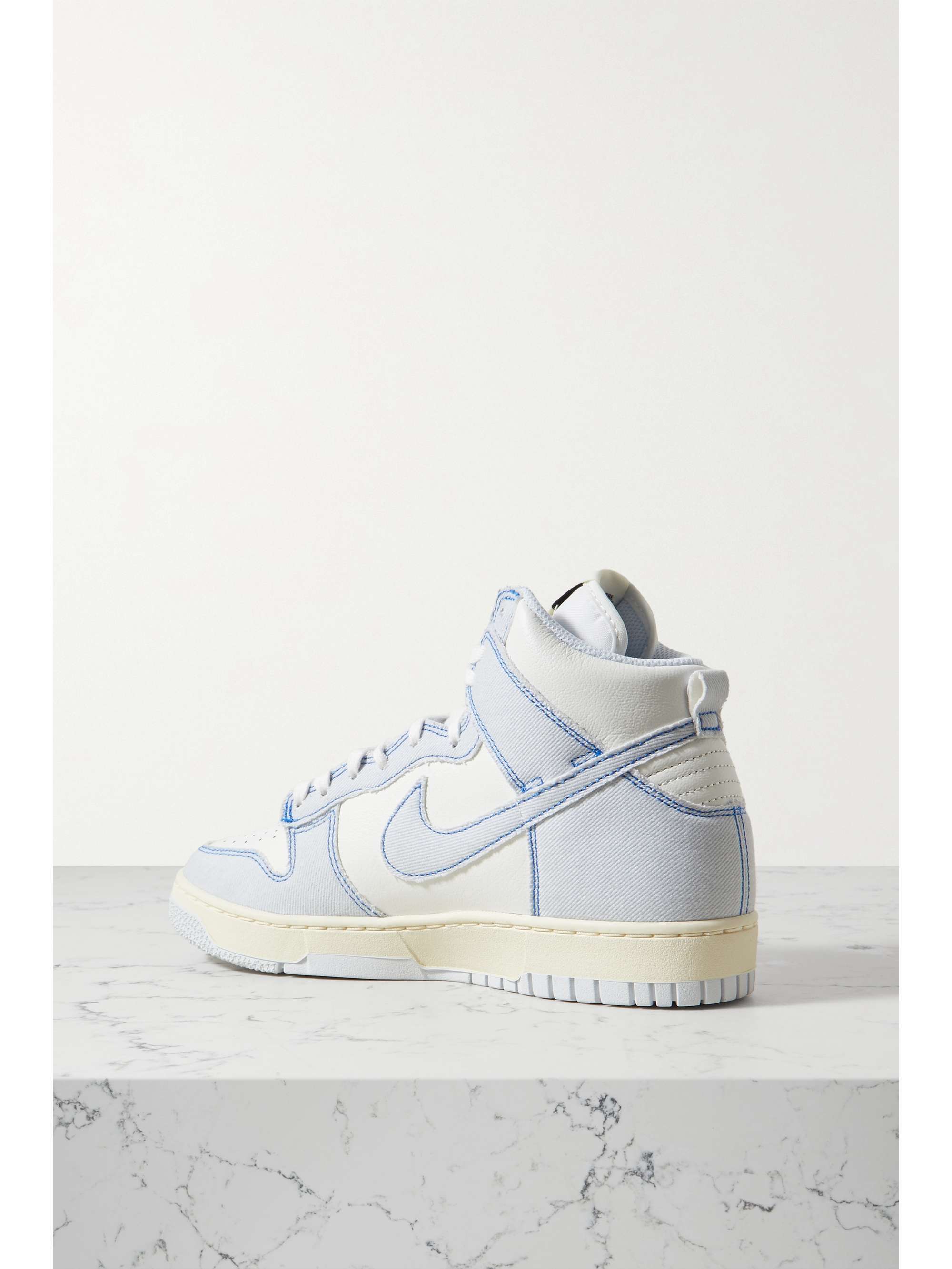 NIKE Dunk 1985 topstitched denim and leather high-top sneakers | NET-A-PORTER
