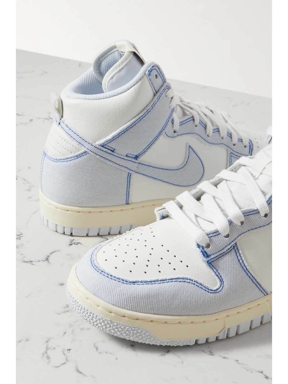 NIKE Dunk 1985 topstitched denim and leather high-top sneakers | NET-A-PORTER