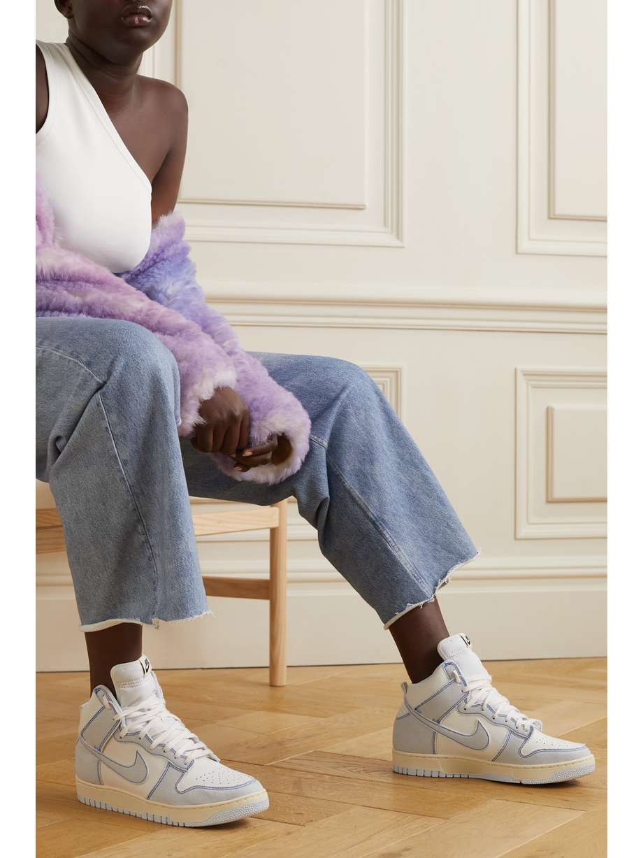 NIKE Dunk 1985 topstitched denim and leather high-top sneakers | NET-A-PORTER