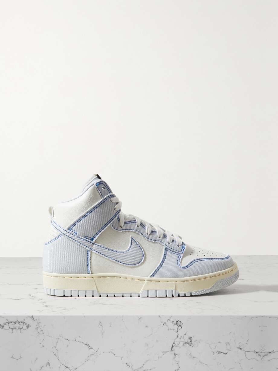 NIKE Dunk 1985 topstitched denim and leather high-top sneakers | NET-A-PORTER