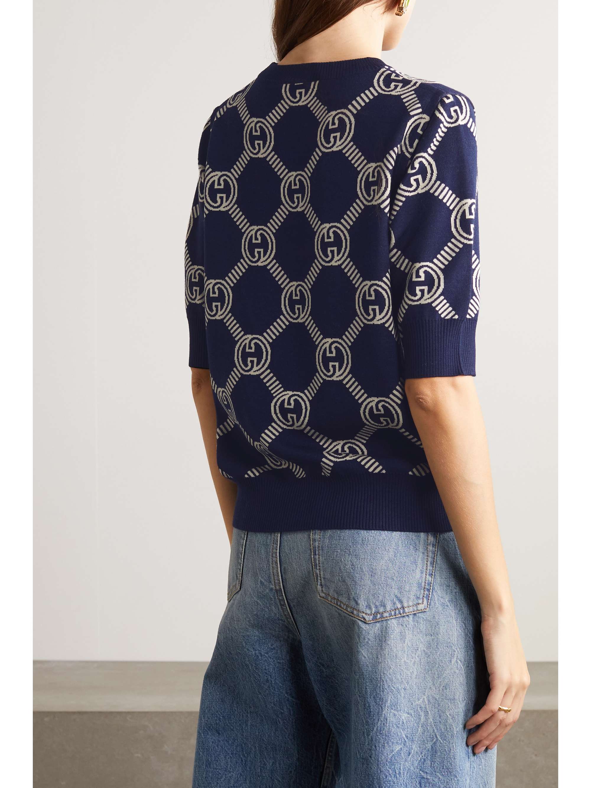 GUCCI Logo-jacquard stretch wool-blend sweater | NET-A-PORTER