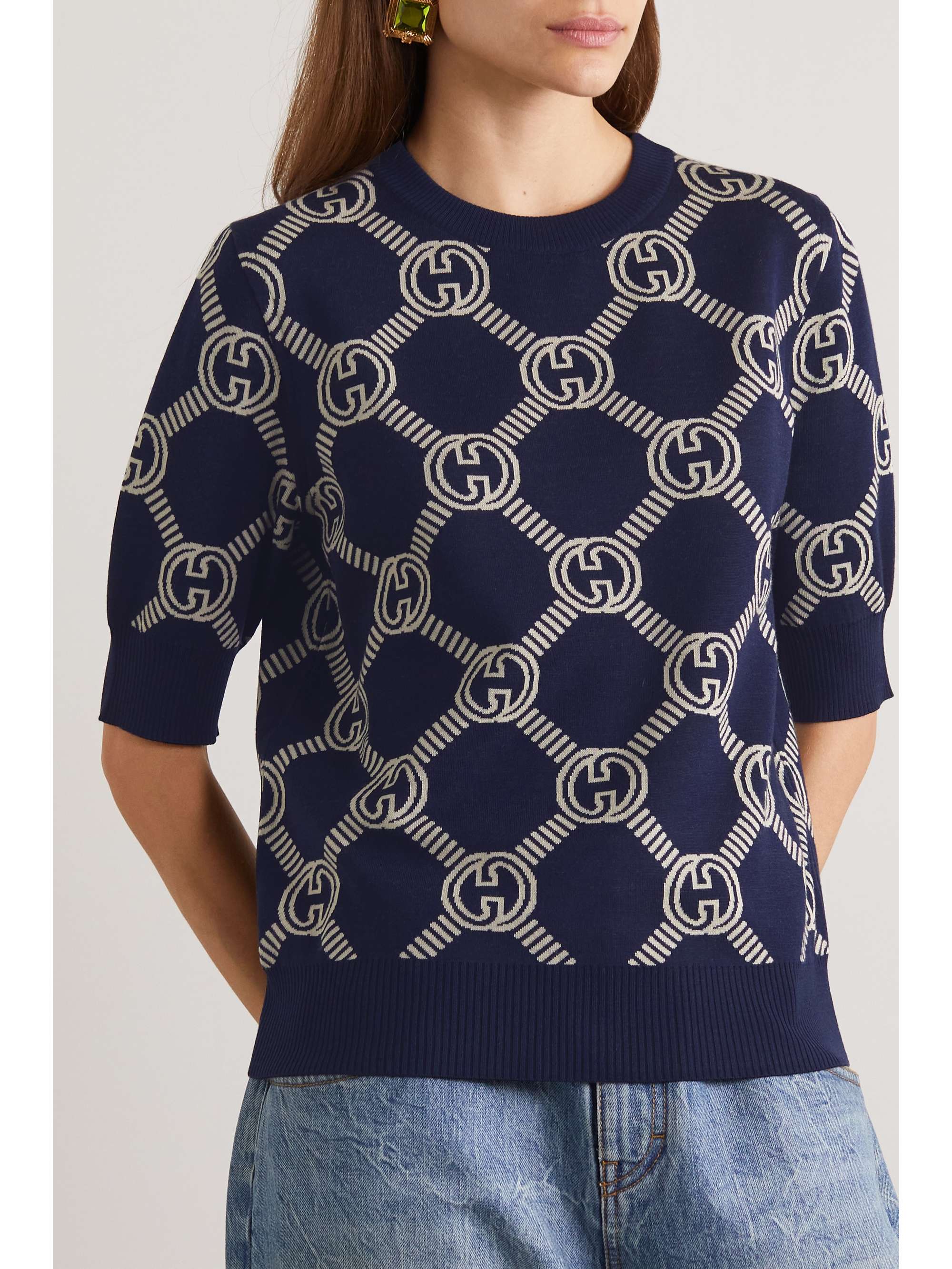 GUCCI Logo-jacquard stretch wool-blend sweater | NET-A-PORTER