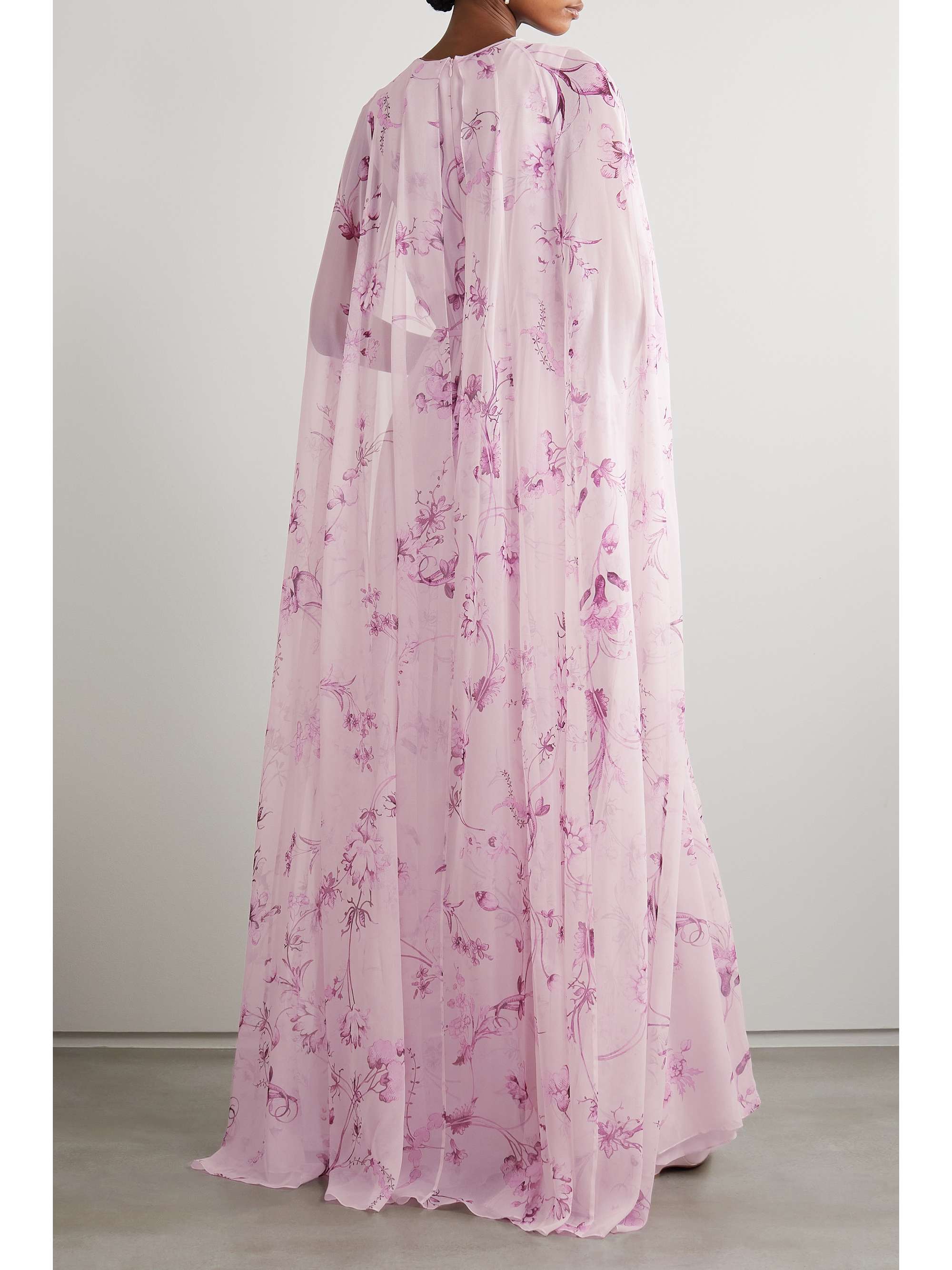 Erdem Kenley Cape Effect Floral Print Silk Voile Gown Net A Porter