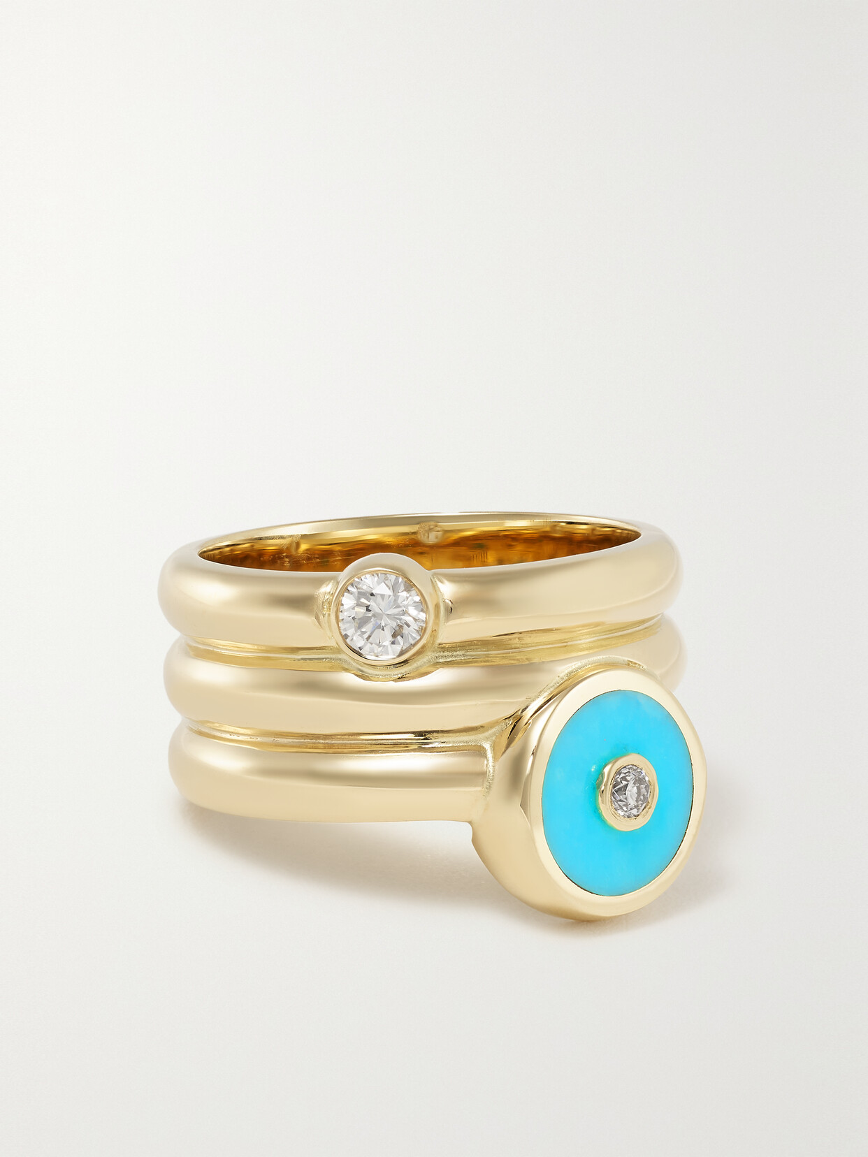 Retrouvai Triple Coil Mini Compass 14-karat Gold, Turquoise And Diamond ...
