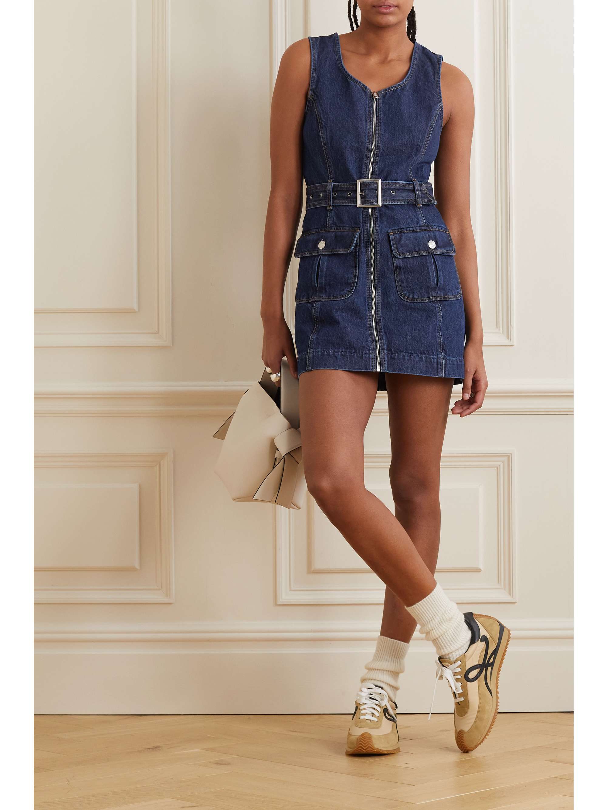 Belted Denim Mini Dress-