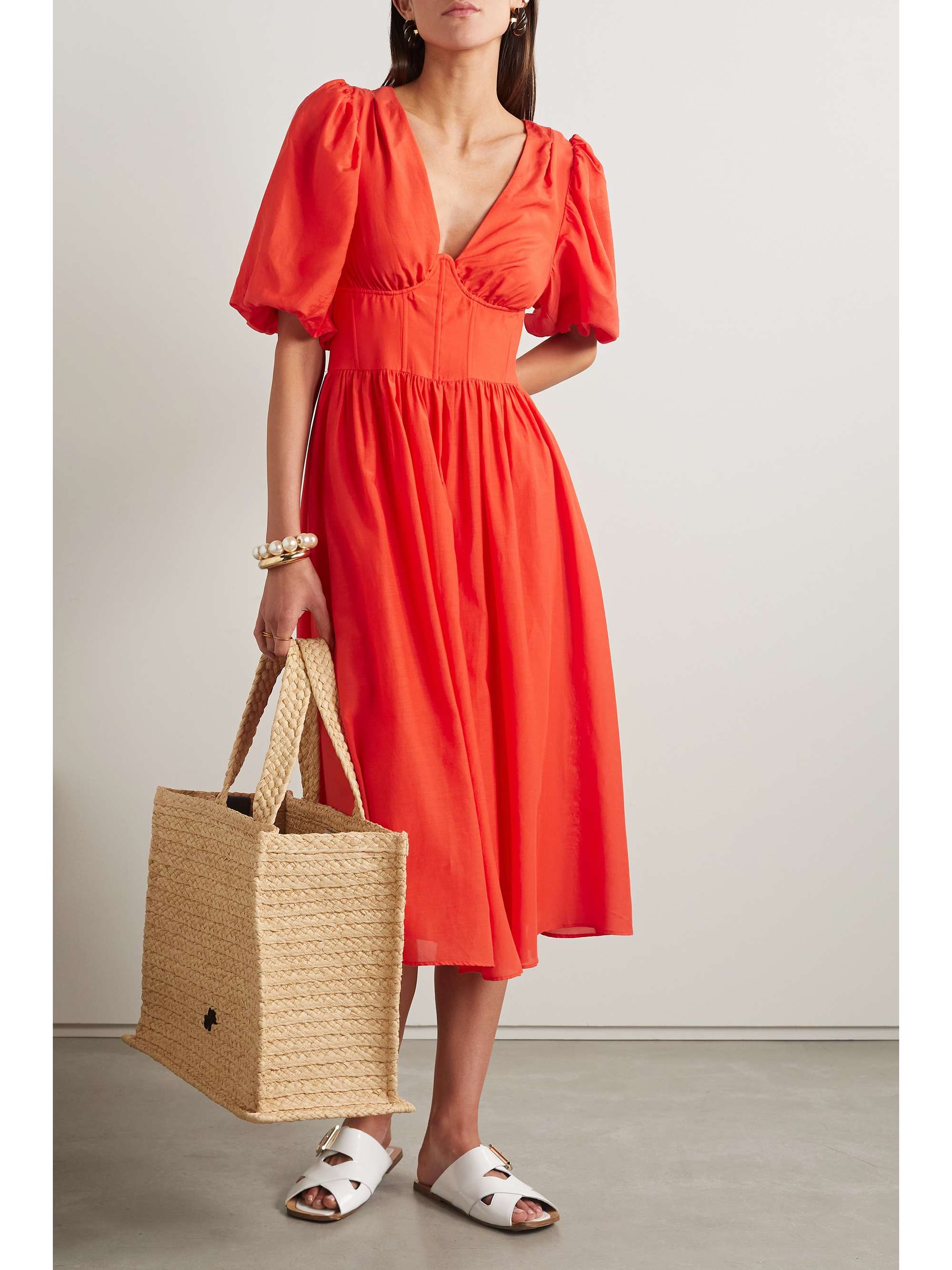FARM RIO Open-back cotton-blend voile midi dress | NET-A-PORTER