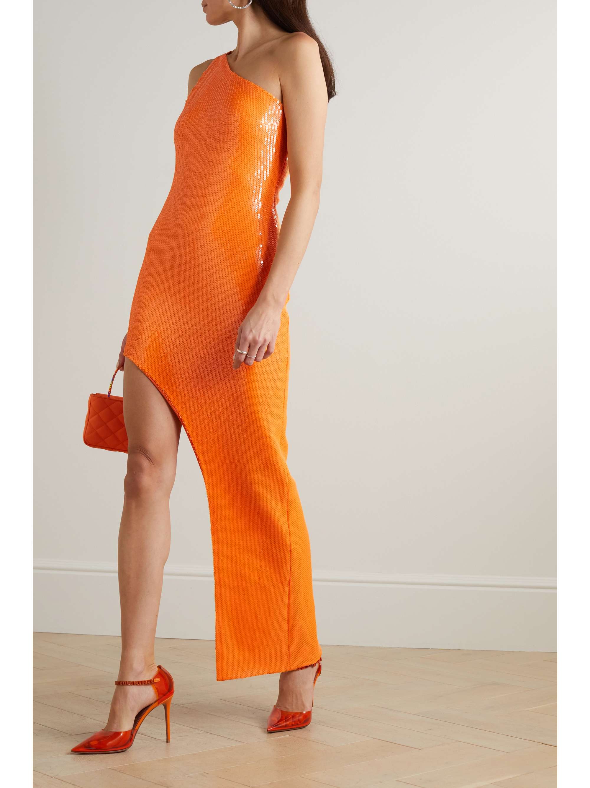 DAVID KOMA One-shoulder asymmetric sequined crepe midi dress | NET-A-PORTER